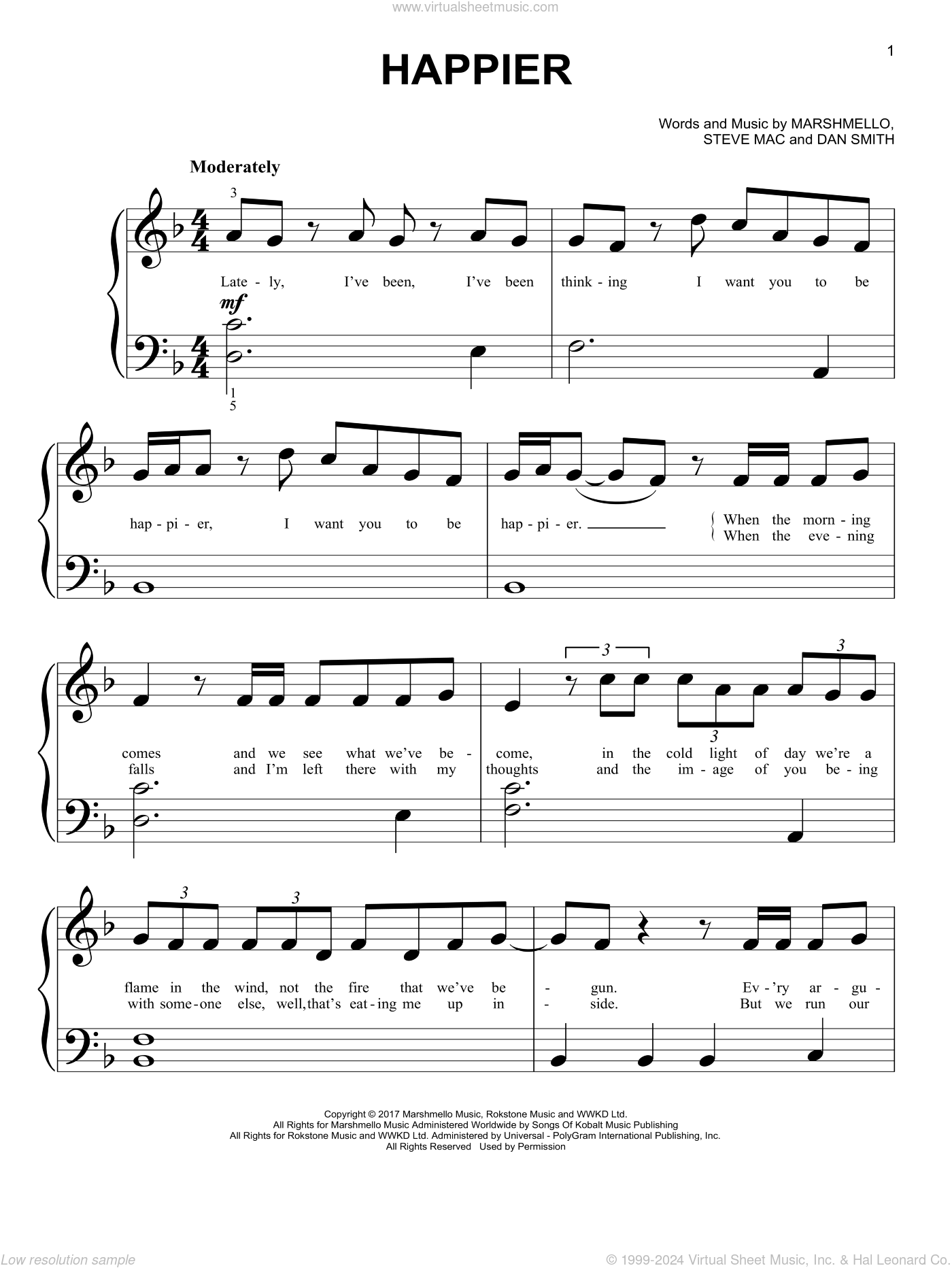 Happier sheet music for piano solo (big note book) (PDF)