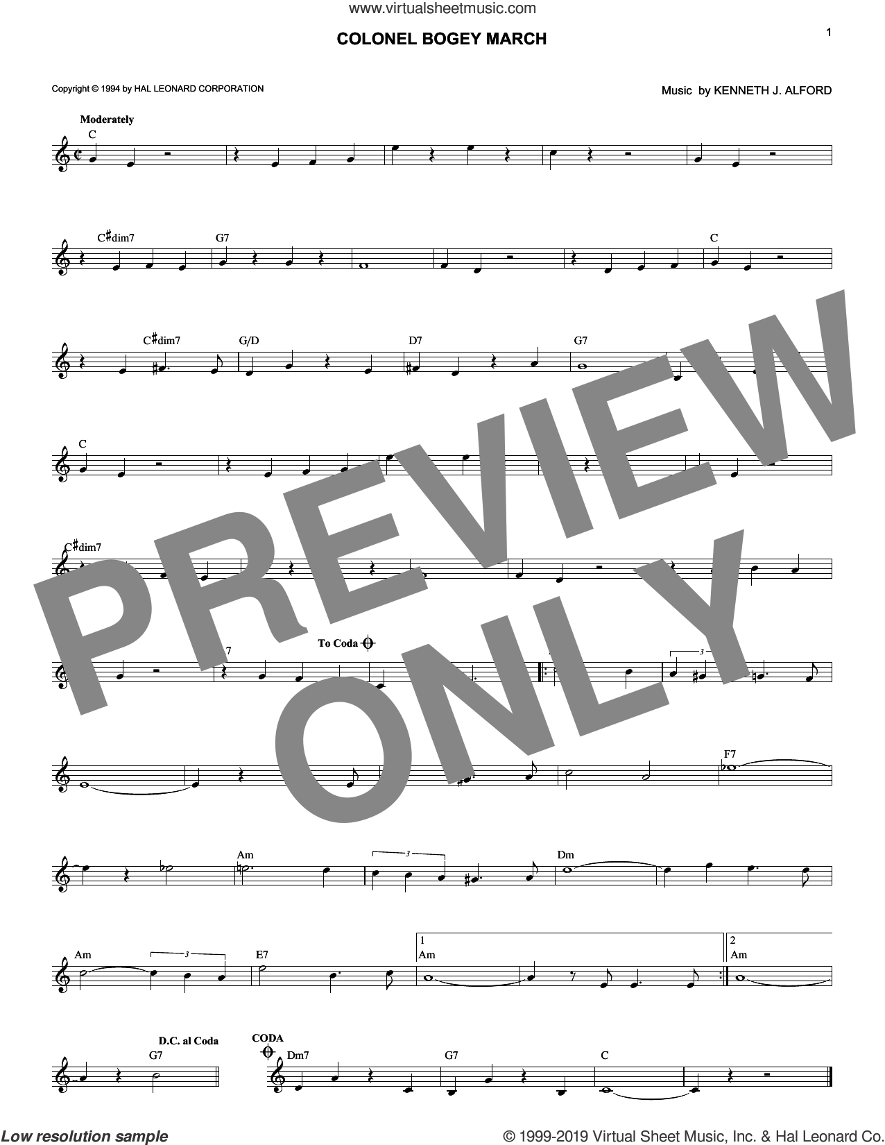 Colonel Bogey March sheet music (fake book) (PDF-interactive)