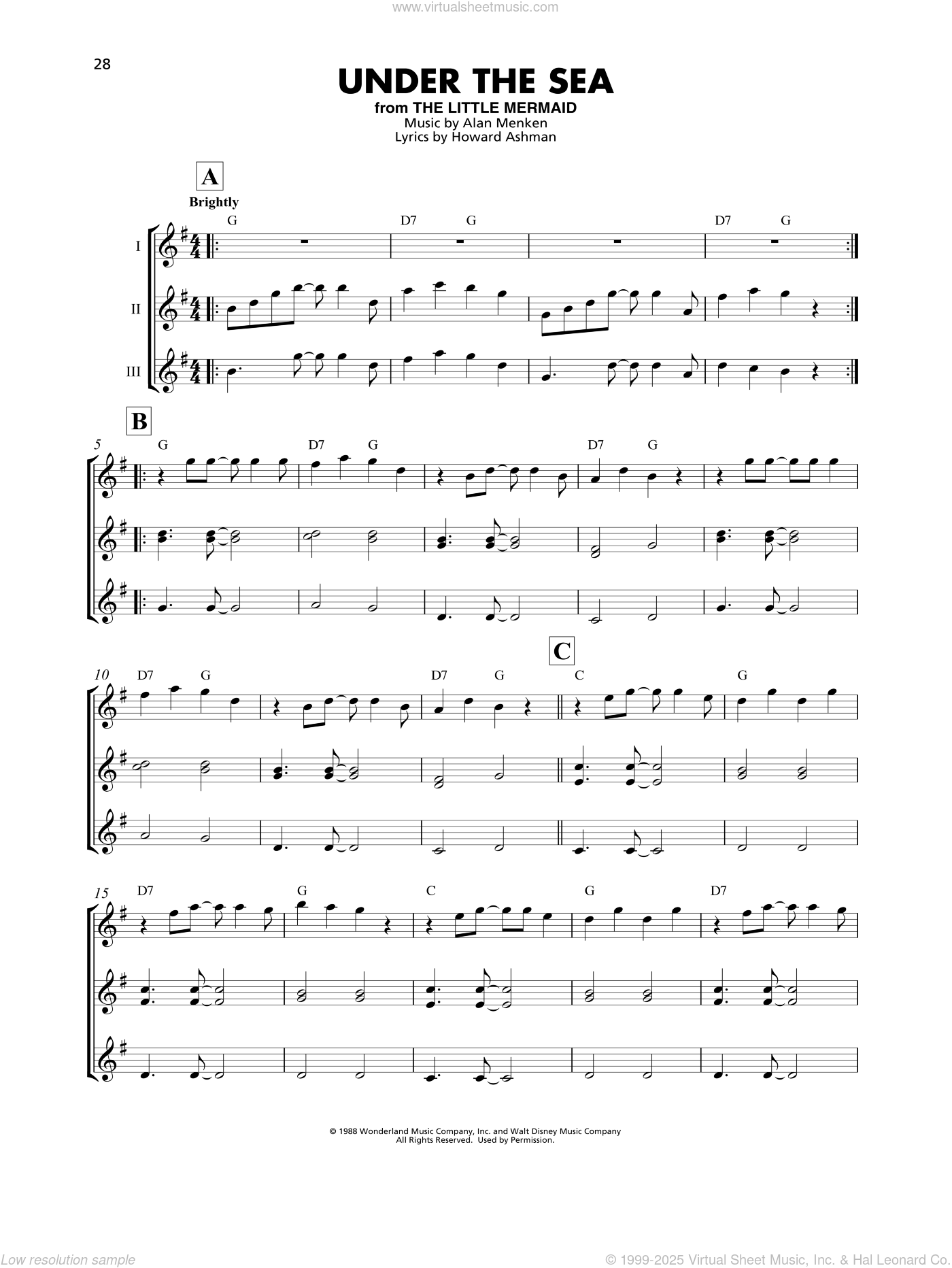 Under The Sea (from The Little Mermaid) sheet music for ukulele ensemble