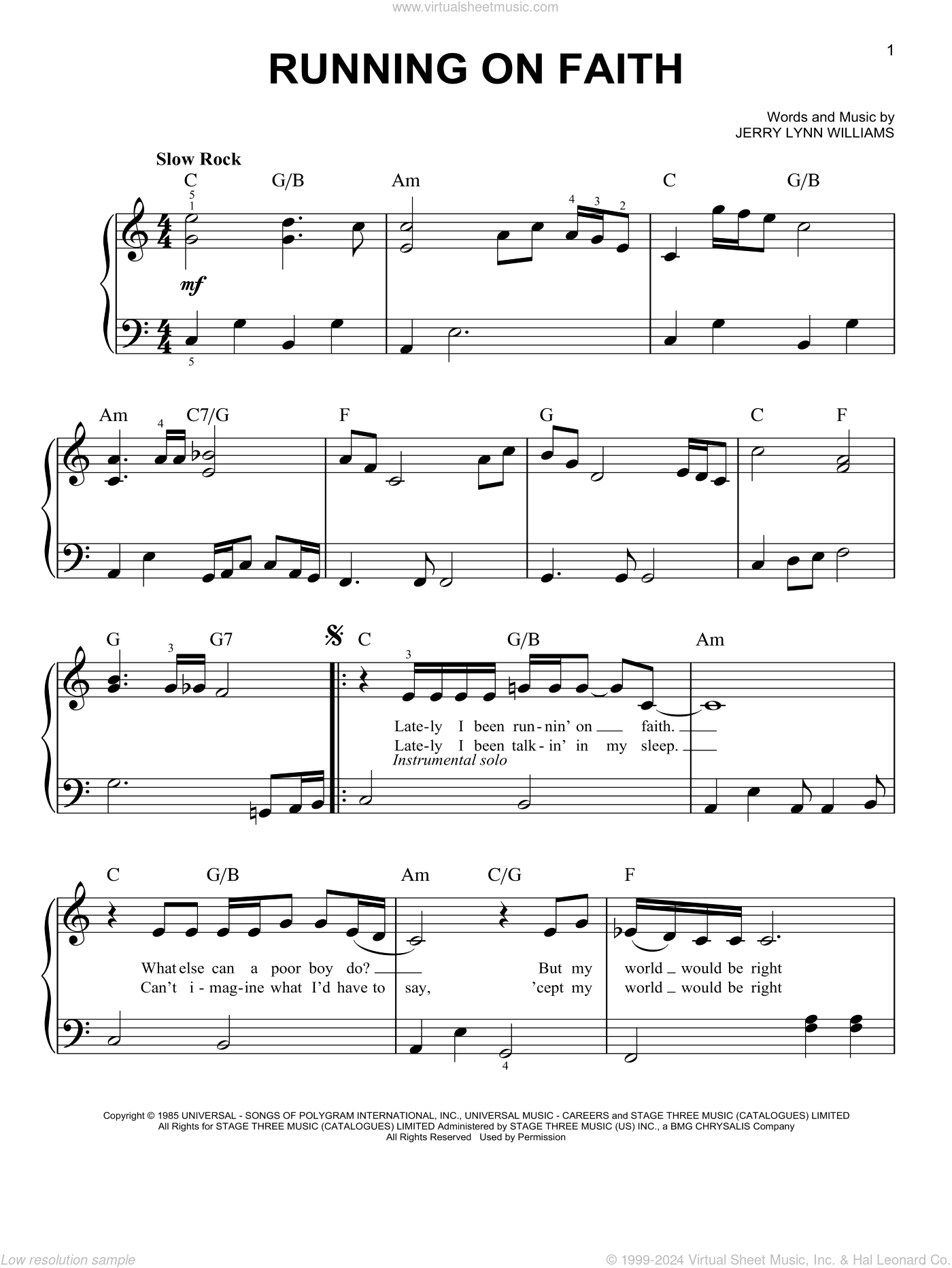 Running On Faith sheet music for piano solo (PDF-interactive)