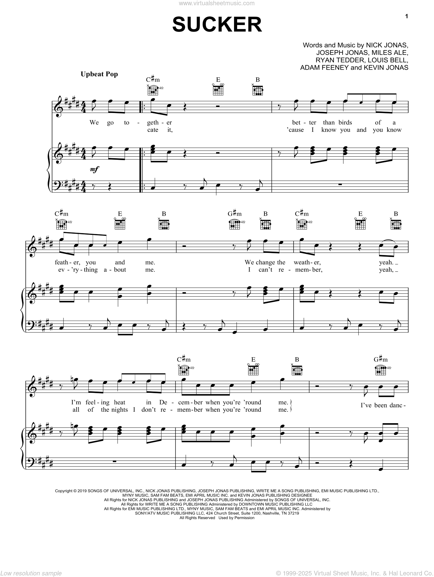 Sucker sheet music for voice, piano or guitar (PDF-interactive)