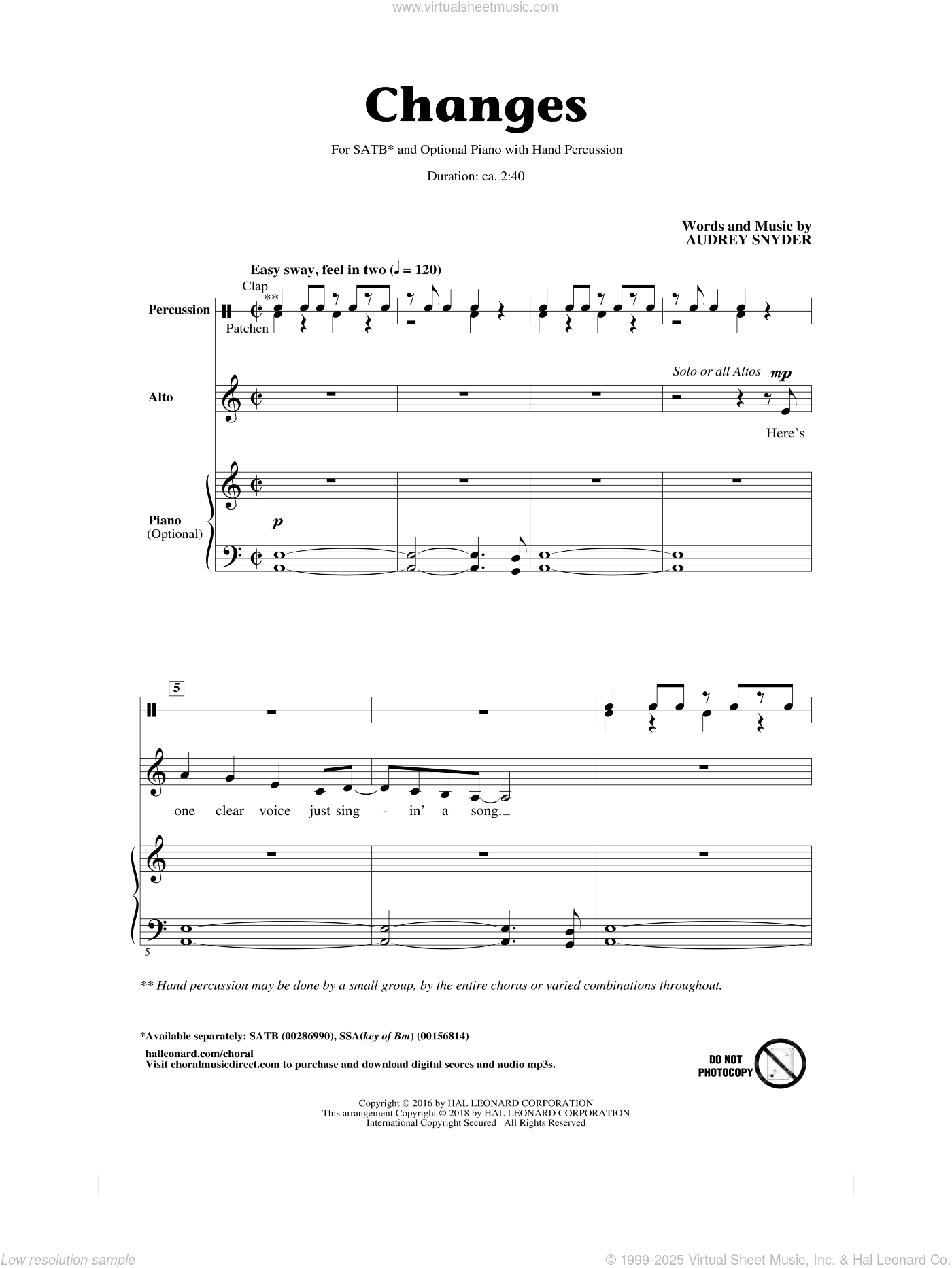 Changes sheet music for choir (SATB: soprano, alto, tenor, bass)