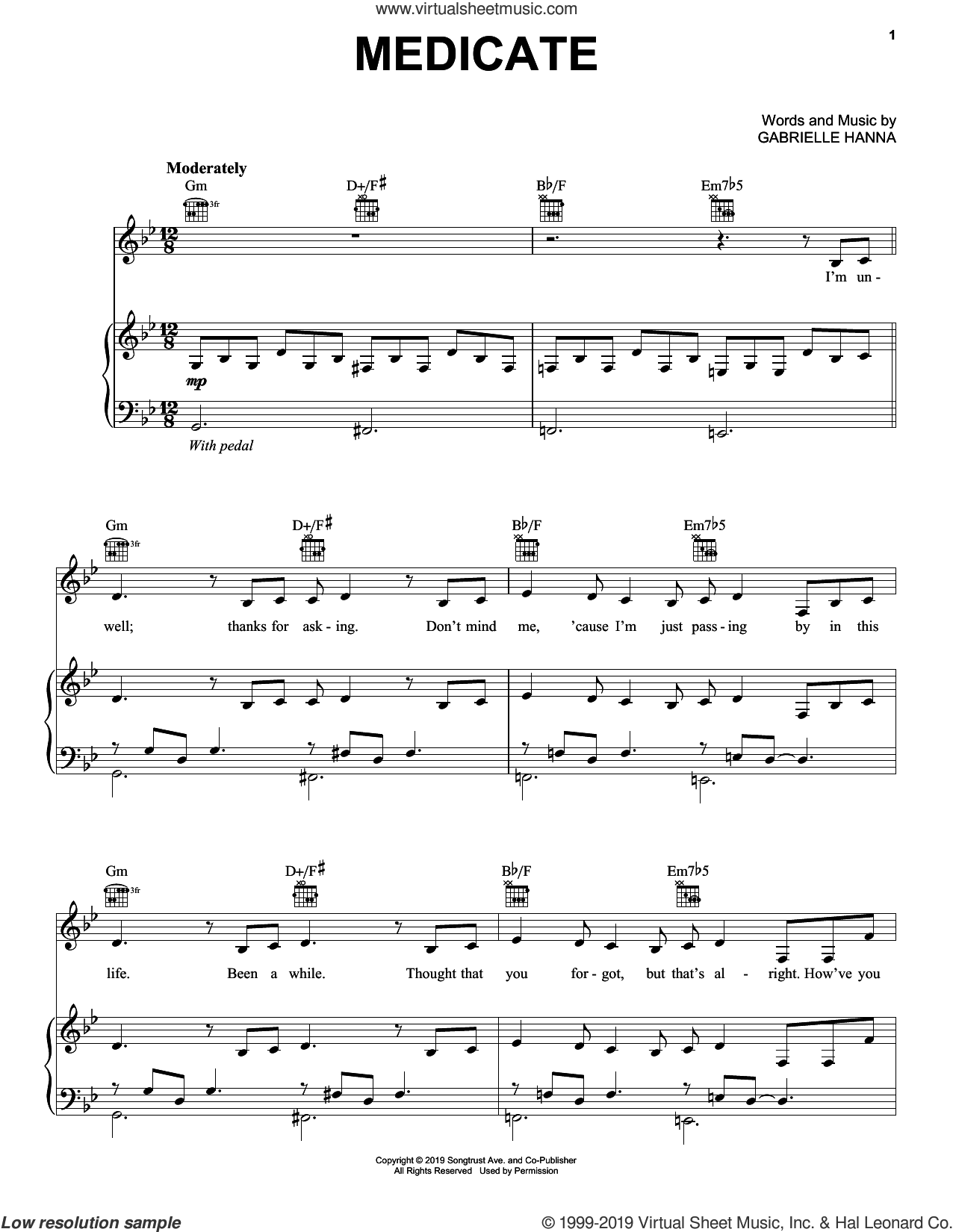 Medicate sheet music for voice, piano or guitar (PDF-interactive)