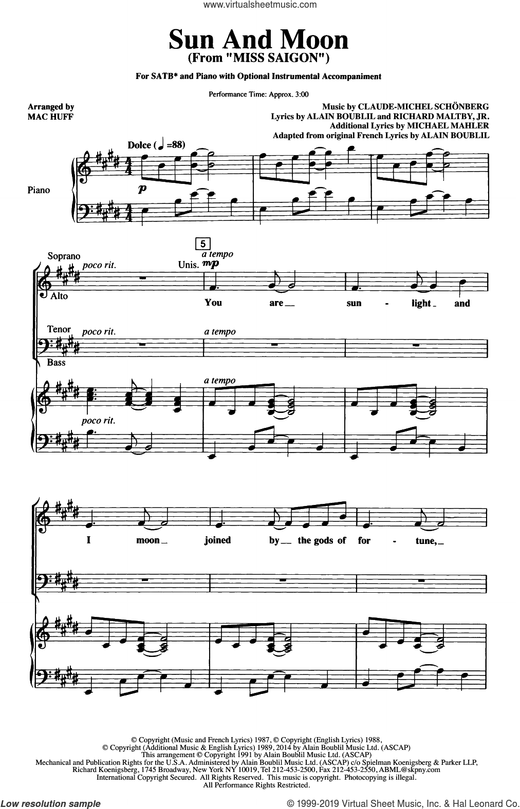 Sun And Moon (from Miss Saigon) (arr. Mac Huff) sheet music for choir ...
