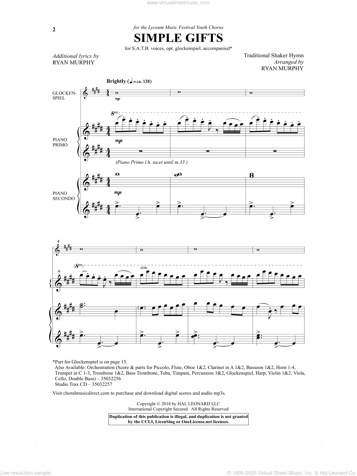 Simple Gifts sheet music for choir (SATB: soprano, alto, tenor, bass)