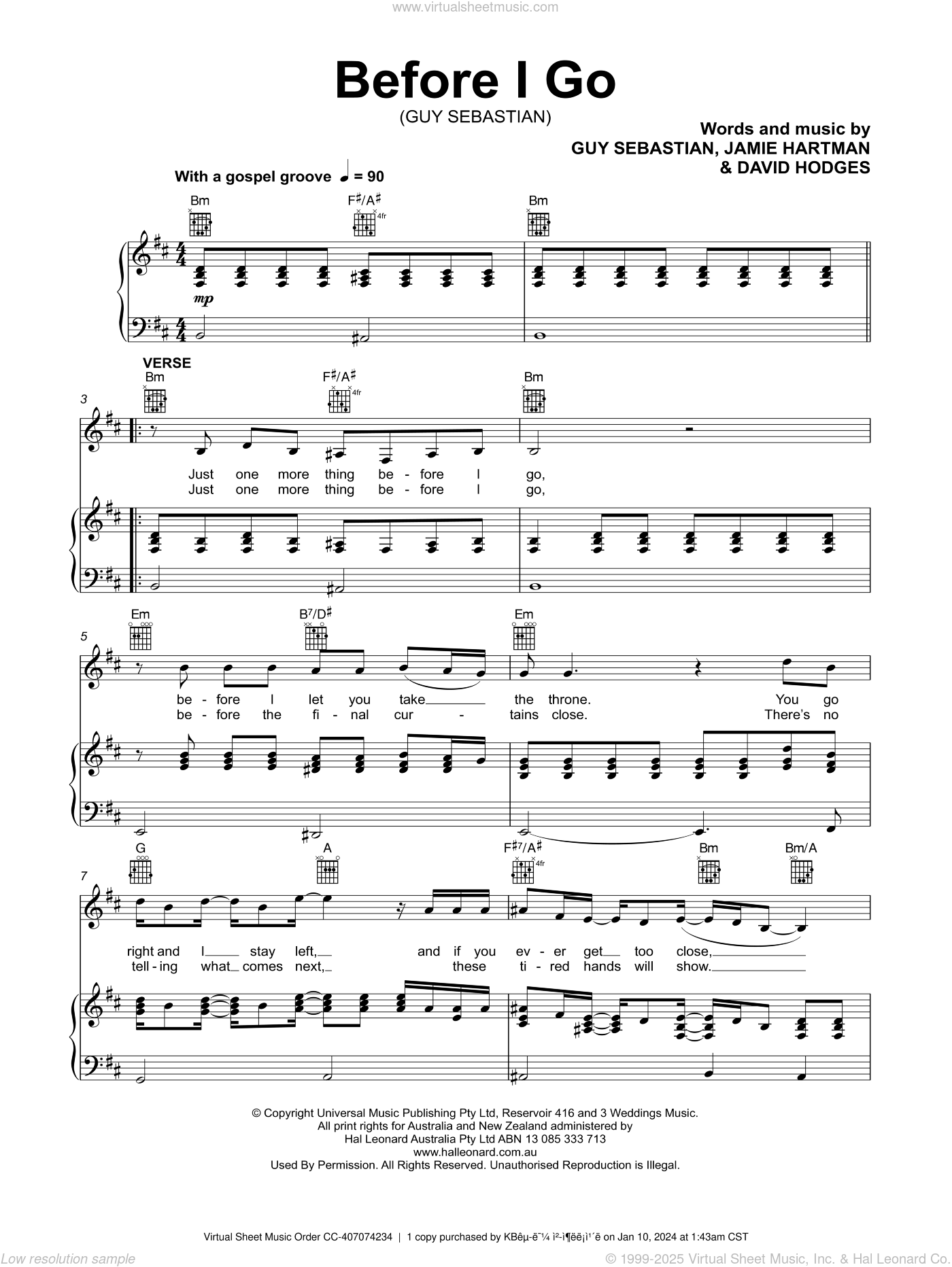 Before I Go sheet music for voice, piano or guitar (PDF)