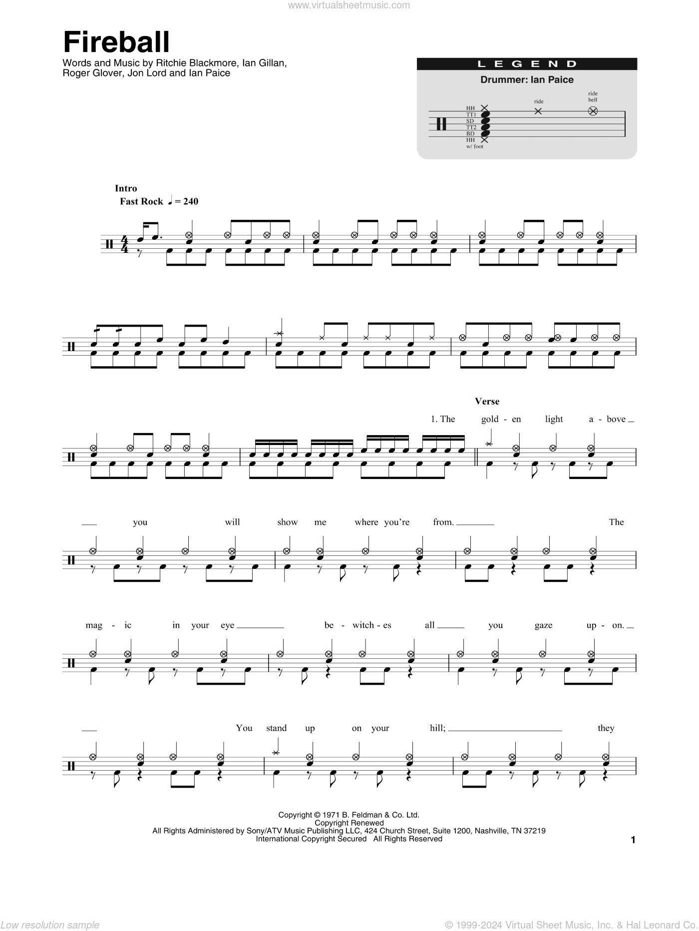 Fireball sheet music for drums (PDF)