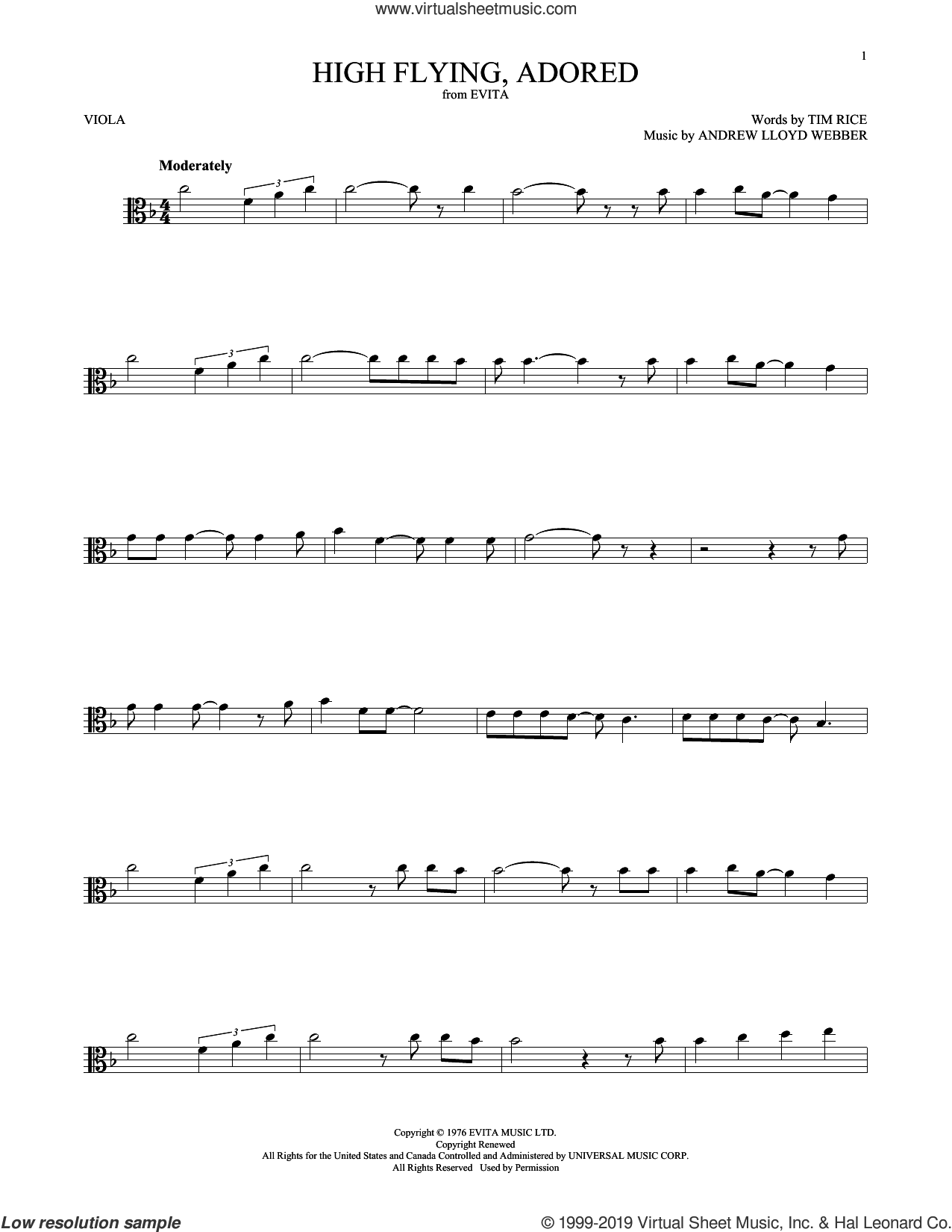 High Flying, Adored (from Evita) sheet music for viola solo (PDF)