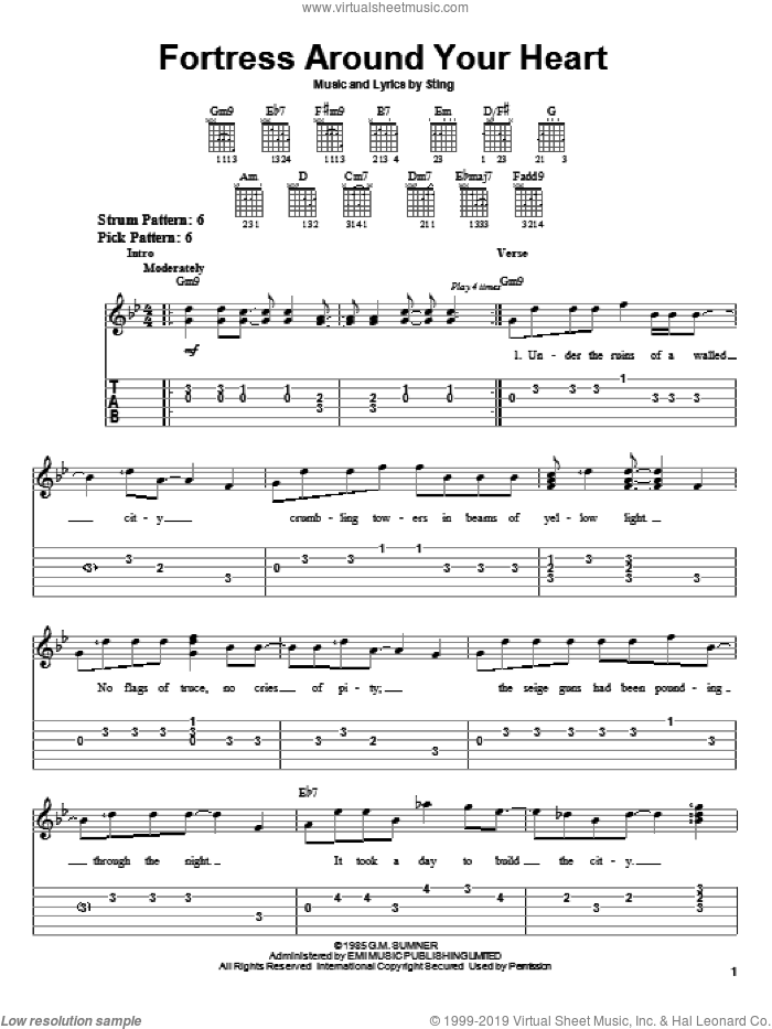 Fortress Around Your Heart sheet music for guitar solo (easy tablature)