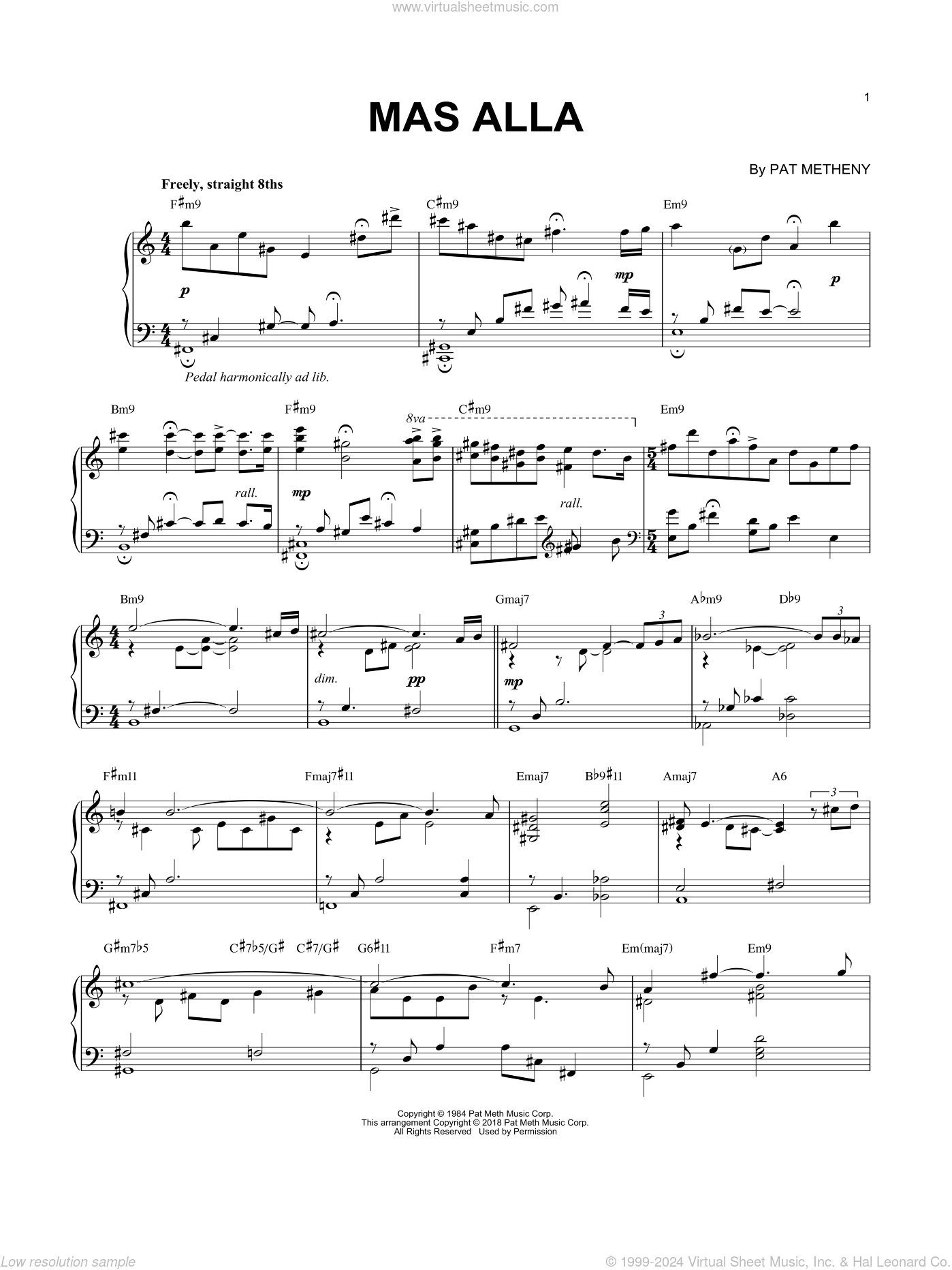 Mas Alla sheet music for piano solo (PDF-interactive)