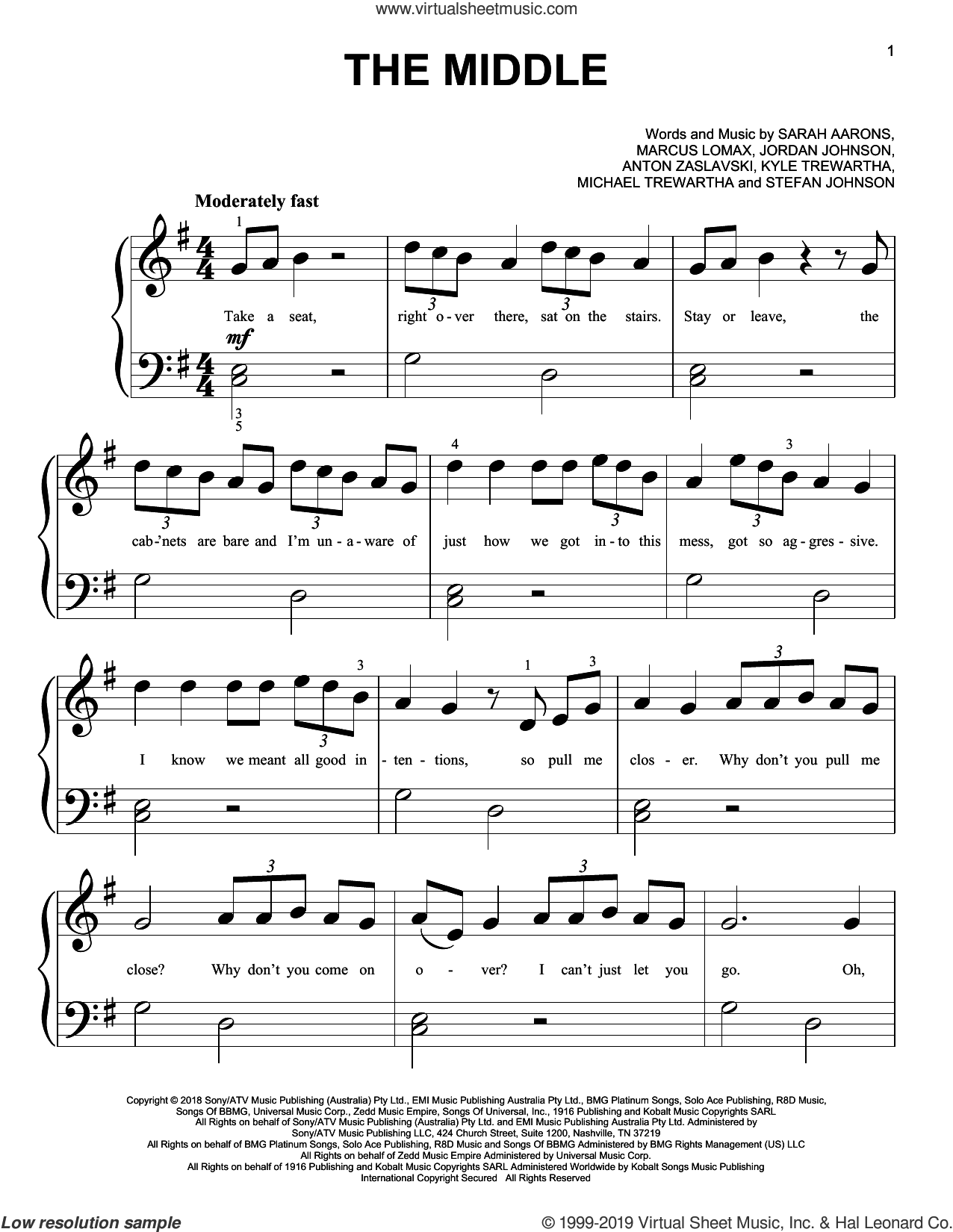 The Middle sheet music for piano solo (big note book) (PDF)