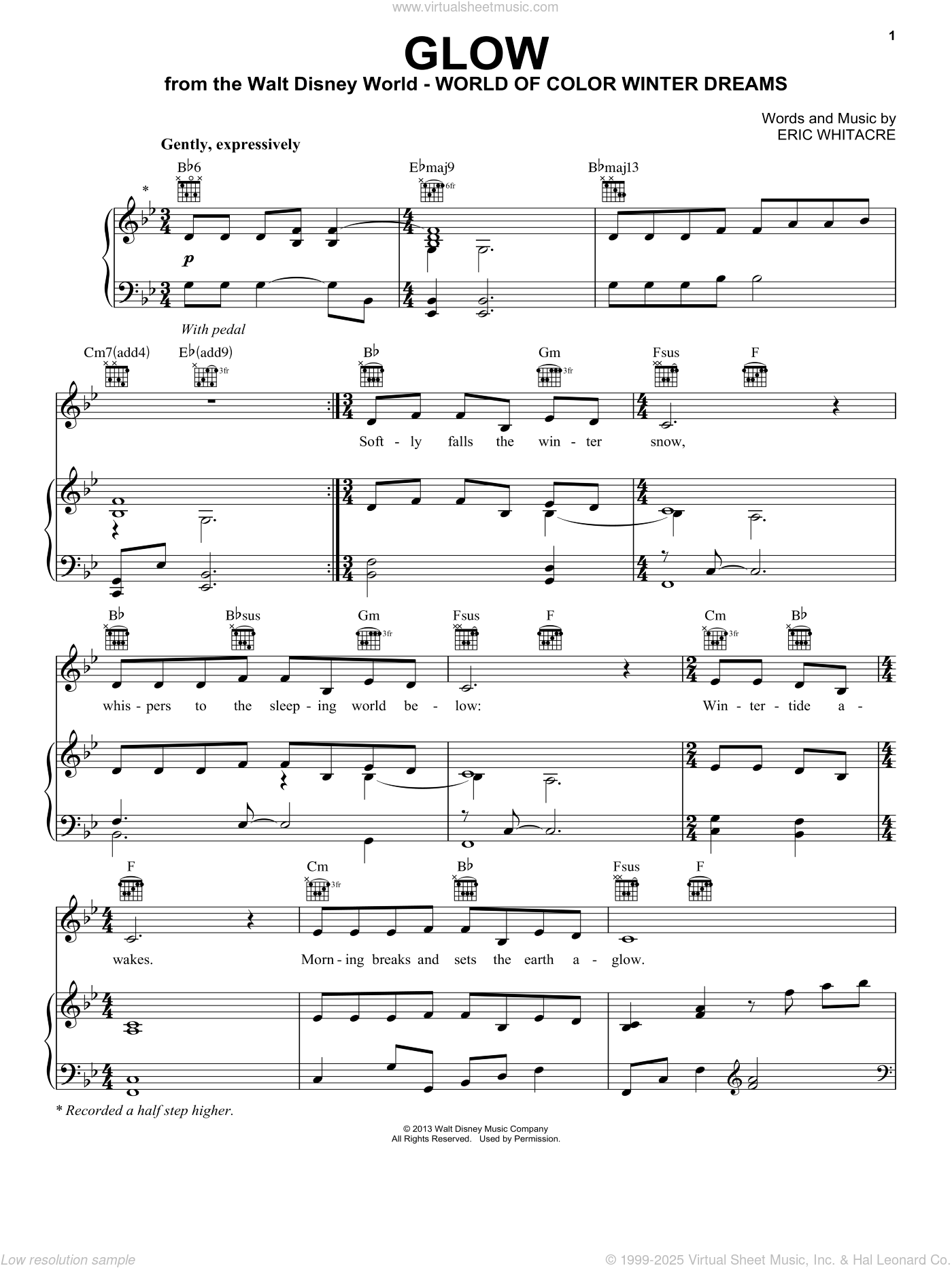 Eric Whitacre: Glow sheet music for voice, piano or guitar (PDF)