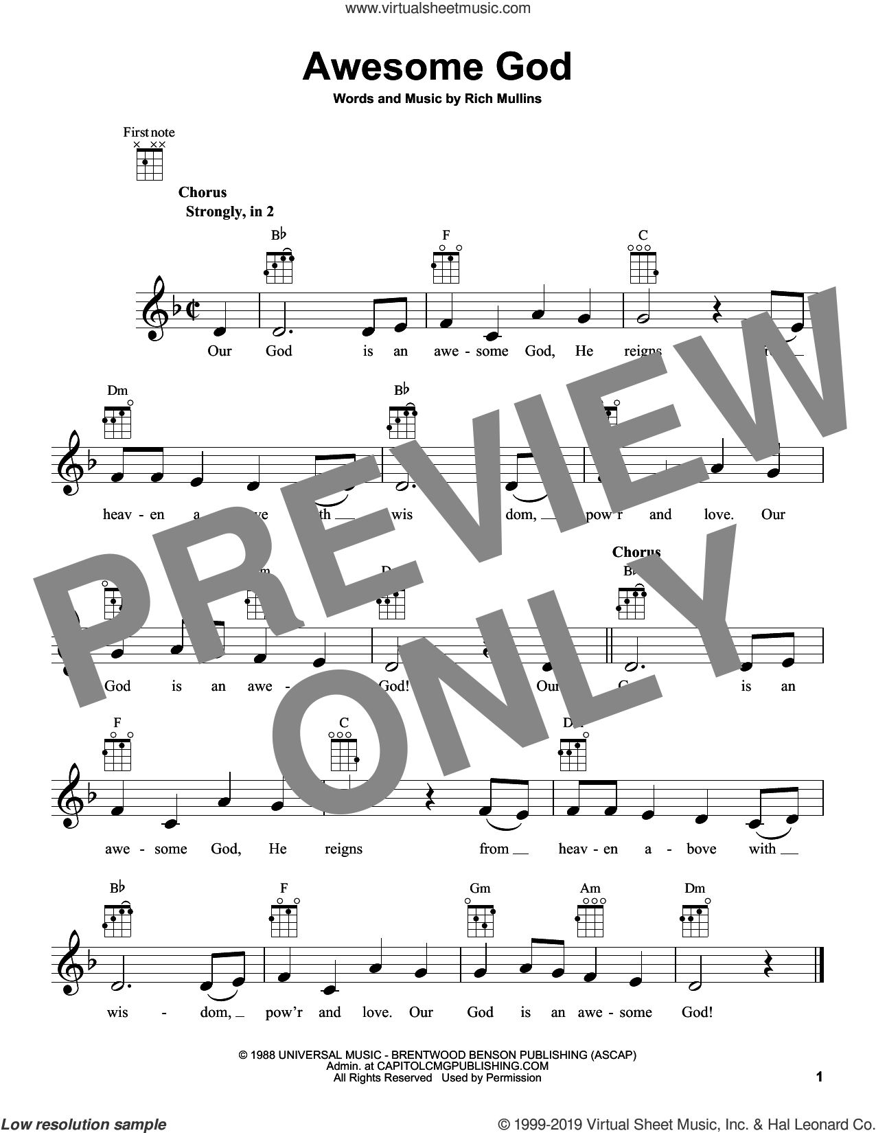 Awesome God sheet music for ukulele (PDF-interactive)