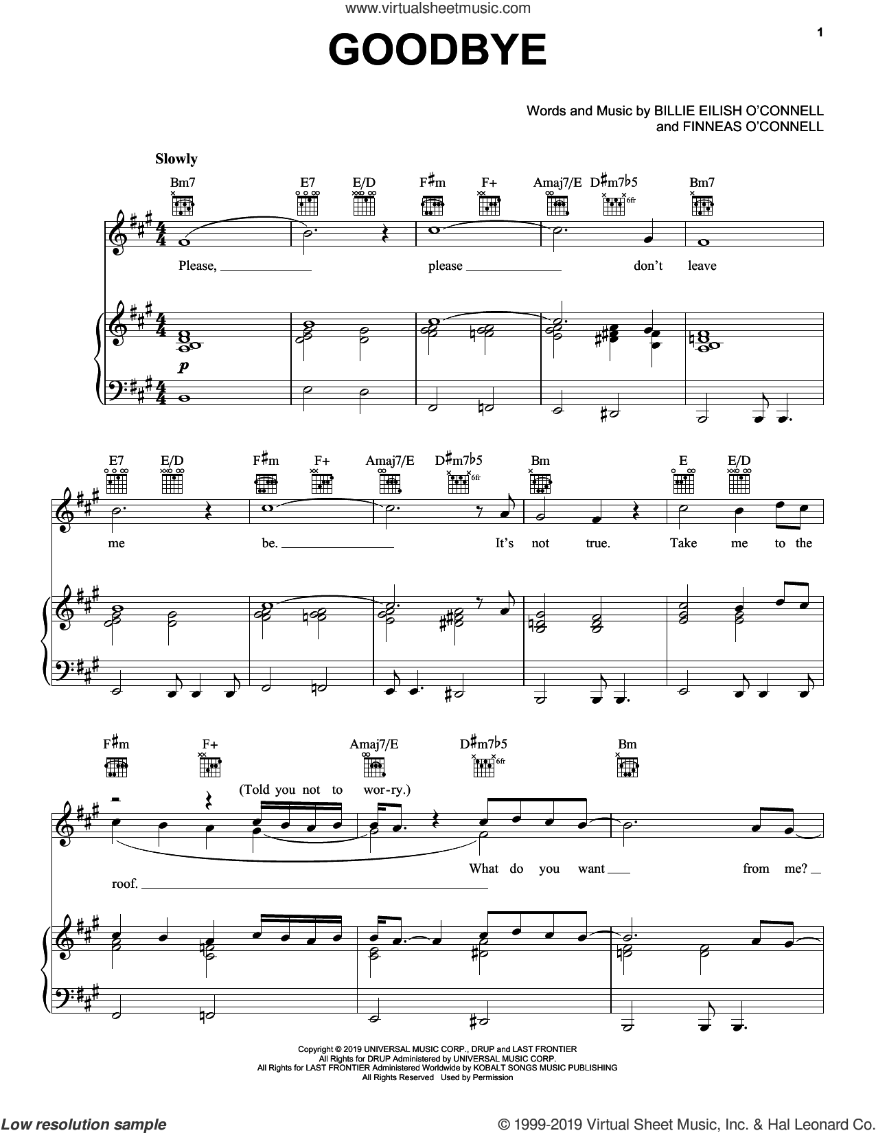 Billie Eilish: goodbye sheet music for voice, piano or guitar