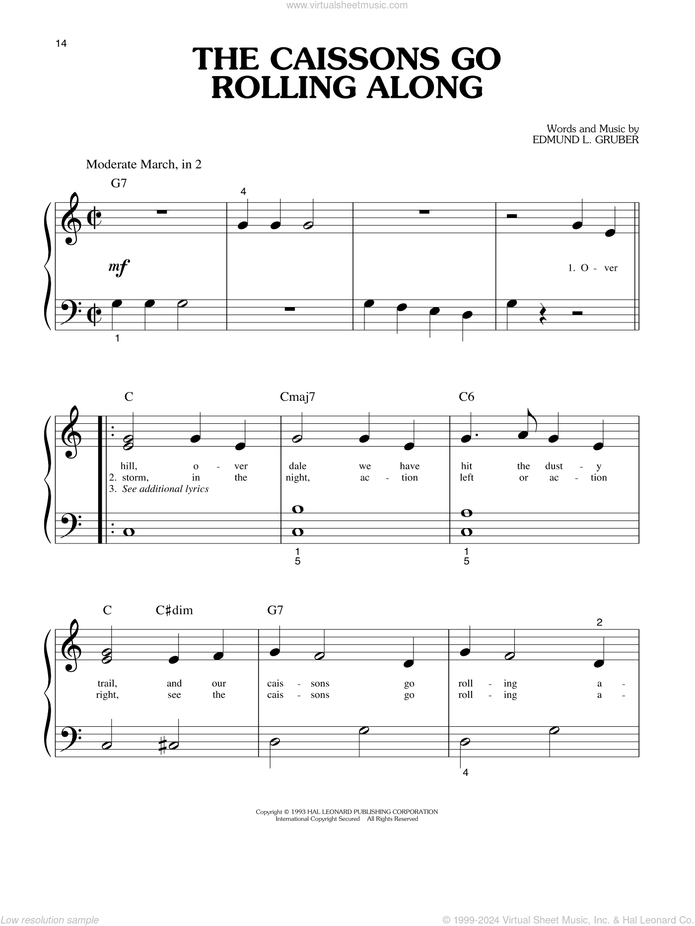 The Caissons Go Rolling Along sheet music for piano solo (big note book)