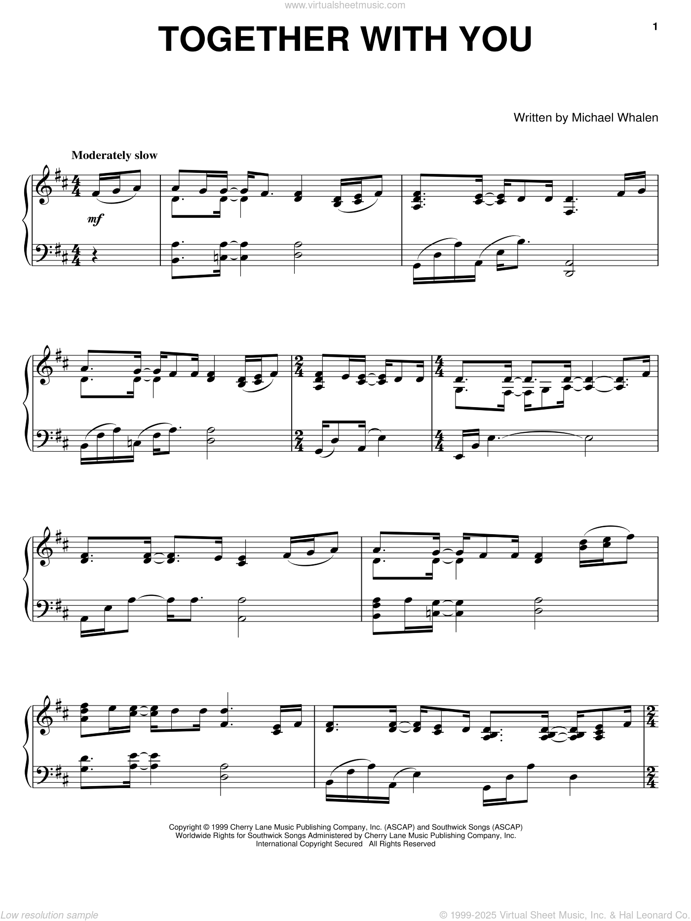 Together With You sheet music for piano solo (PDF-interactive)