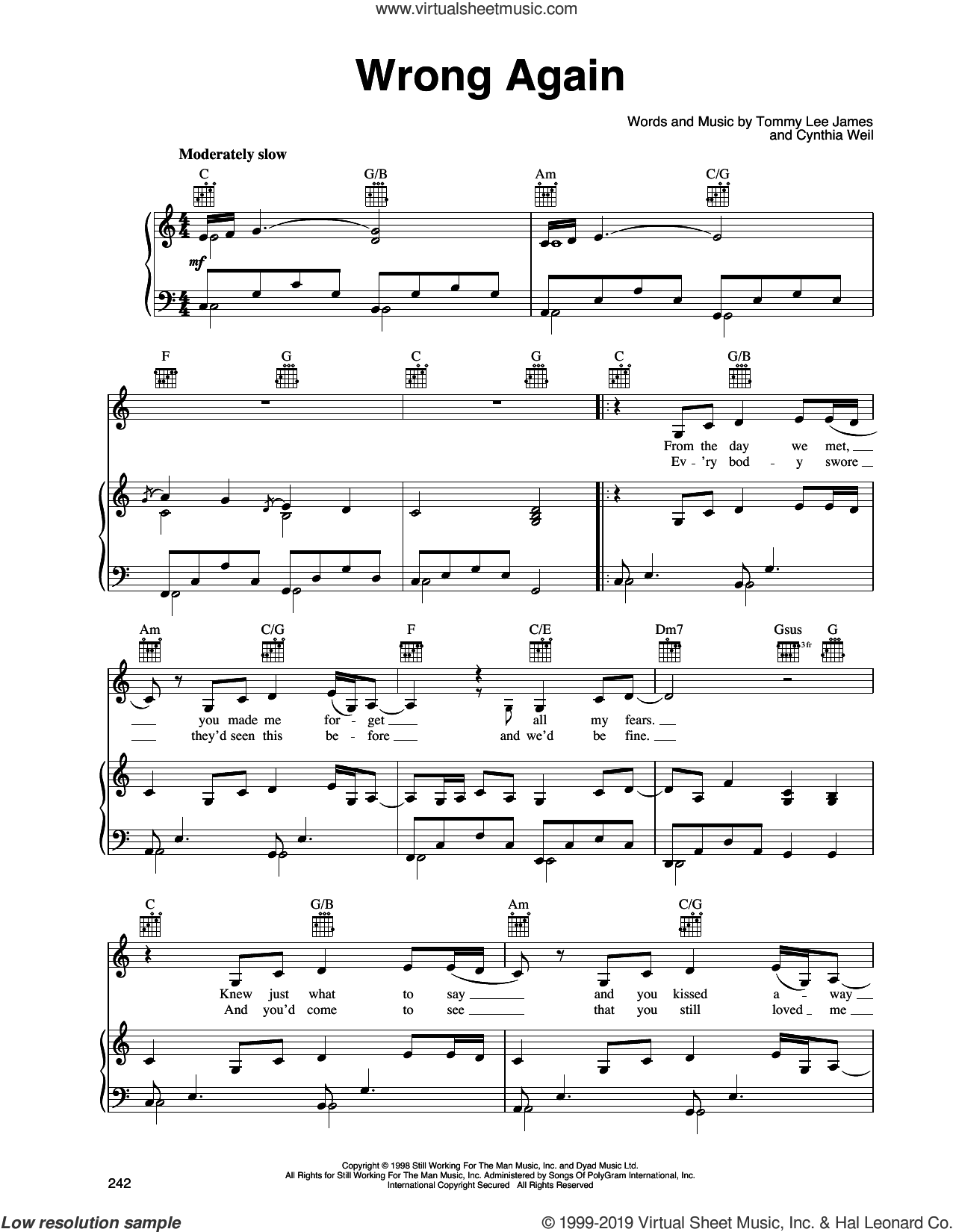 Wrong Again sheet music for voice, piano or guitar (PDF)