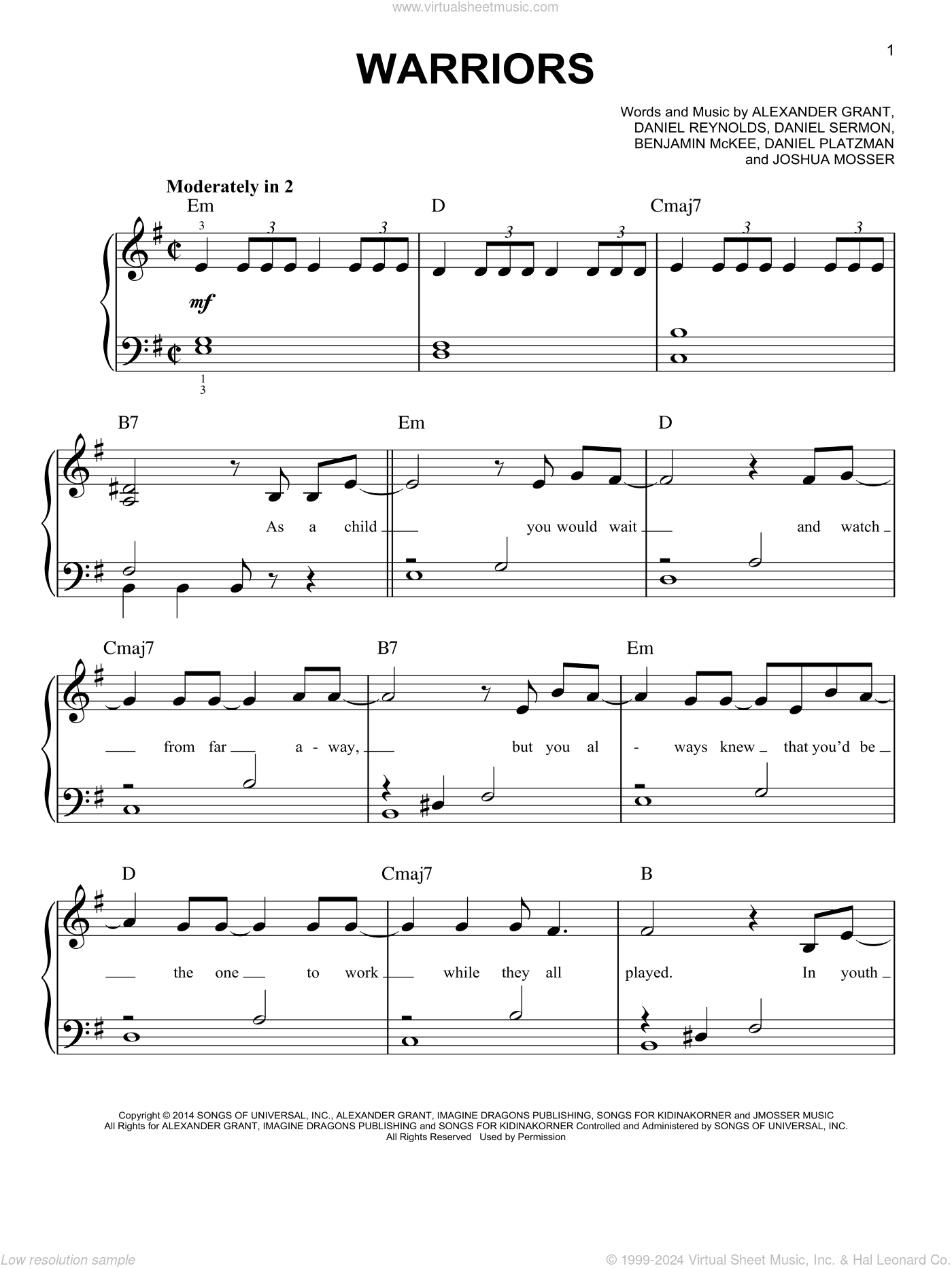 Warriors sheet music for piano solo (PDF-interactive)