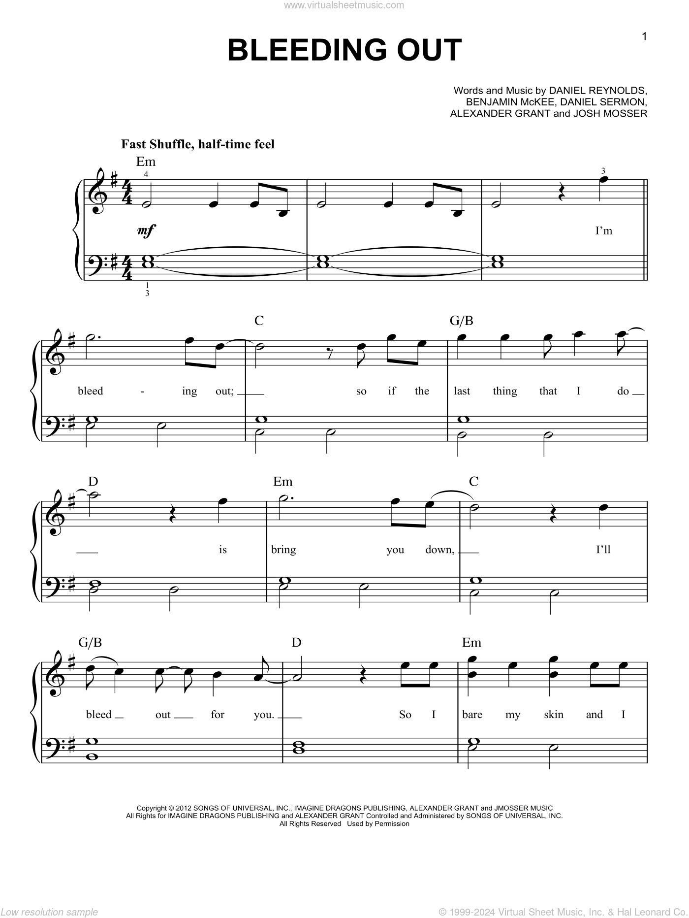Bleeding Out sheet music for piano solo (PDF-interactive)