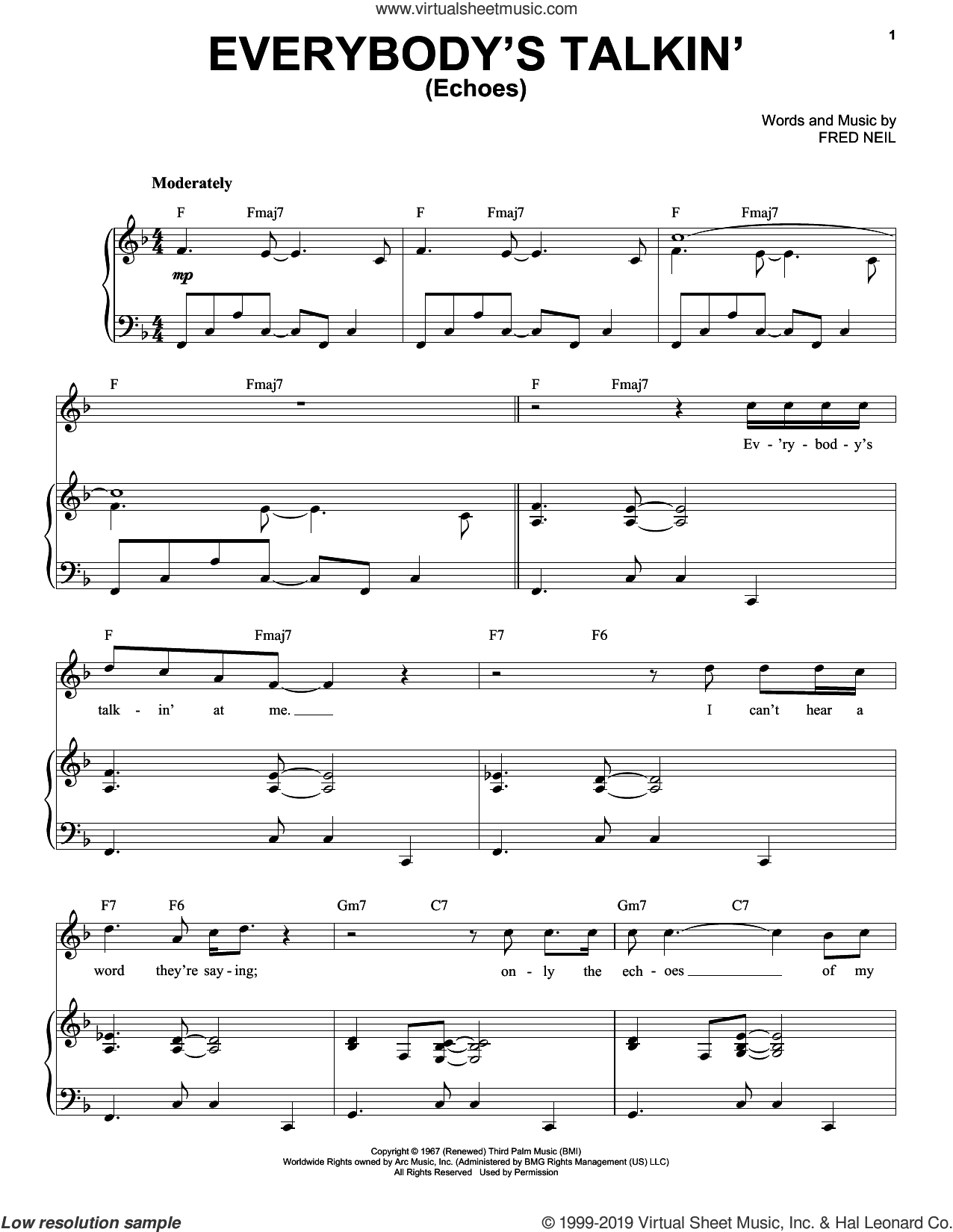Everybody's Talkin' (Echoes) sheet music for voice and piano