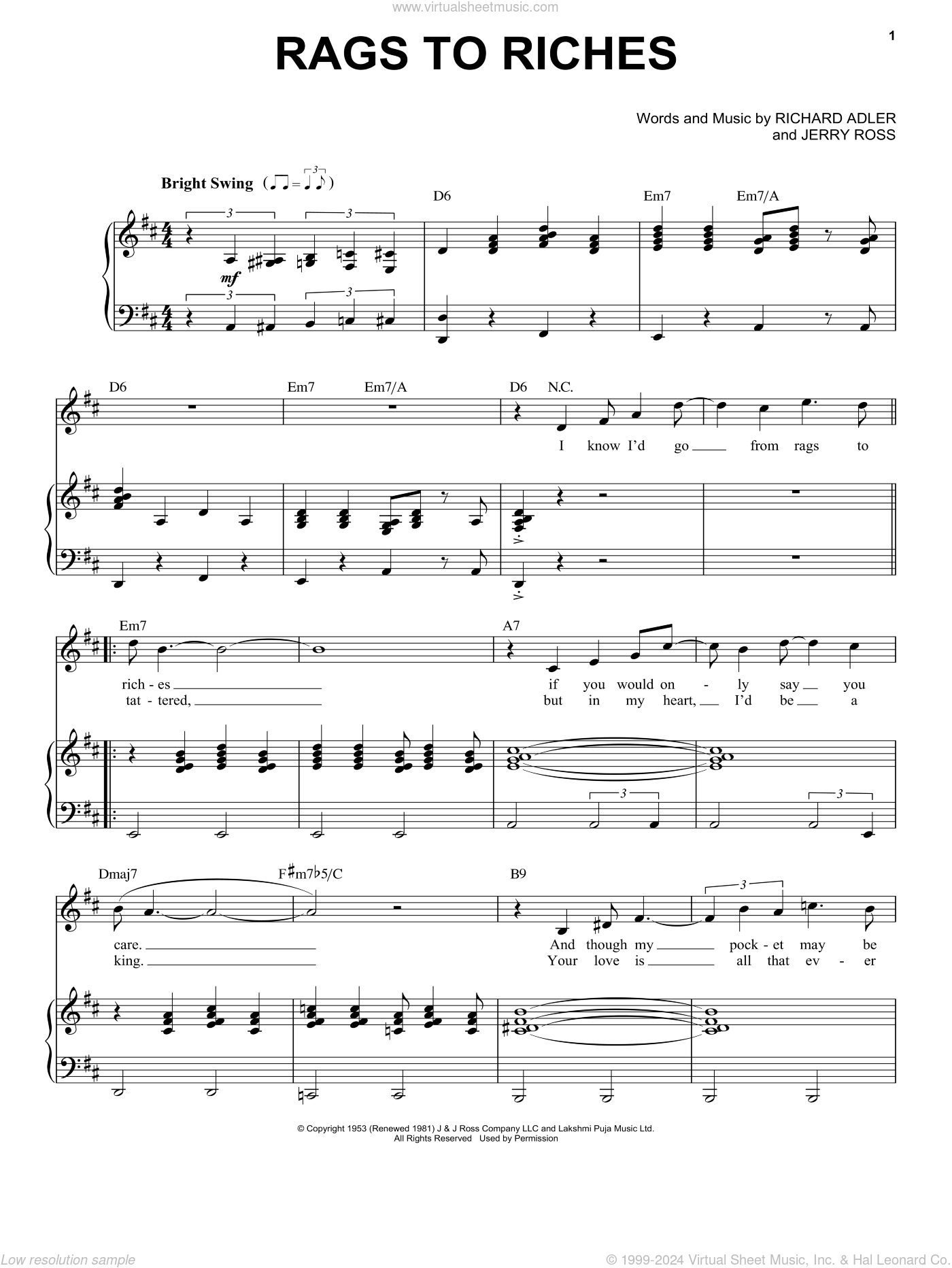 Rags To Riches sheet music for voice and piano (PDF-interactive)