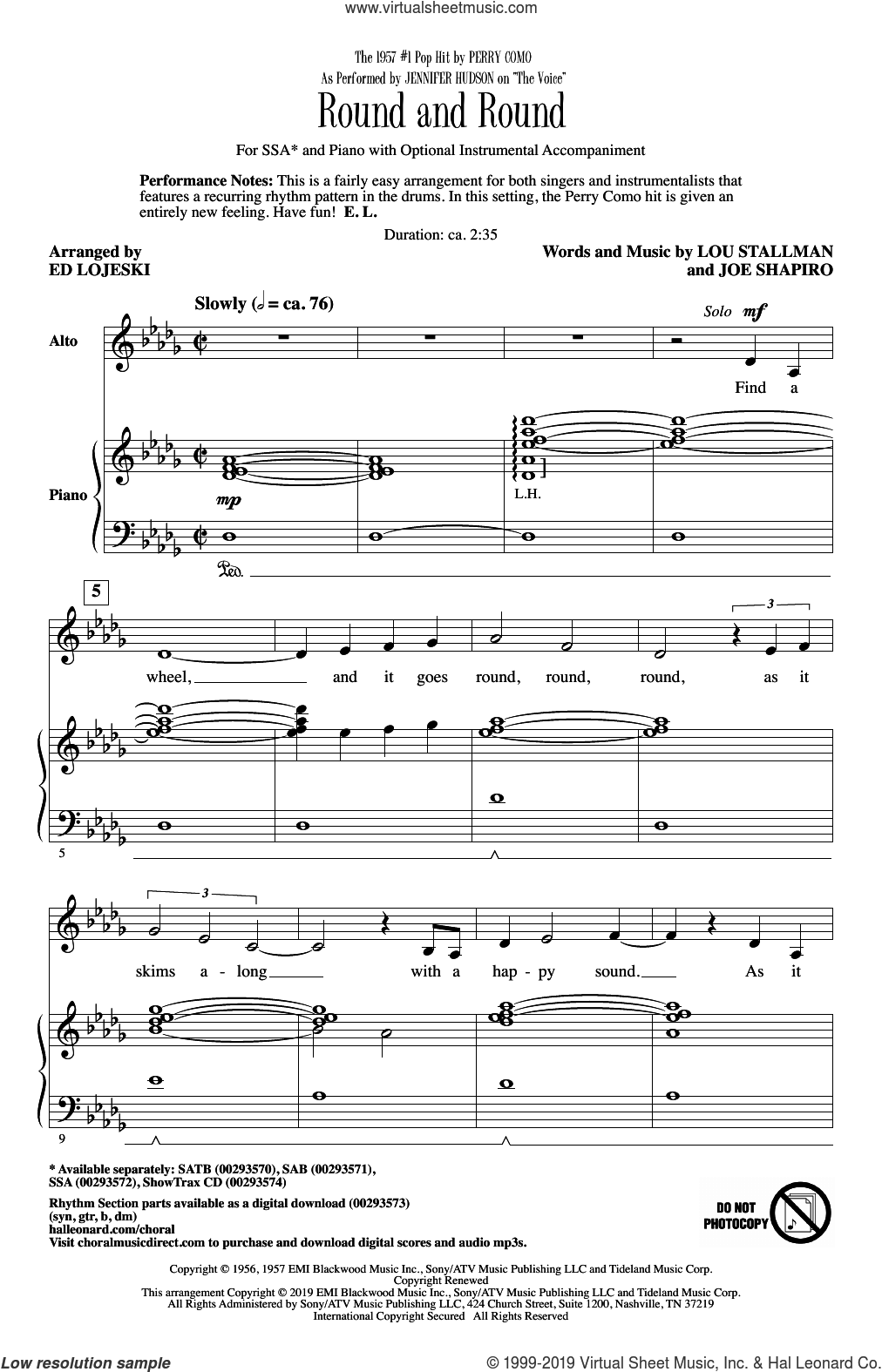 Round And Round (from The Voice) (arr. Ed Lojeski) sheet music for ...