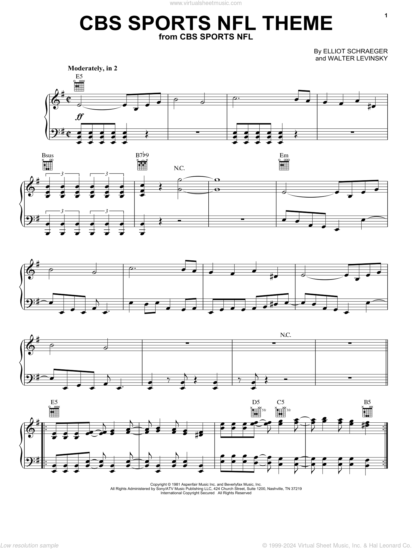 CBS Sports NFL Theme, (intermediate) sheet music for piano solo