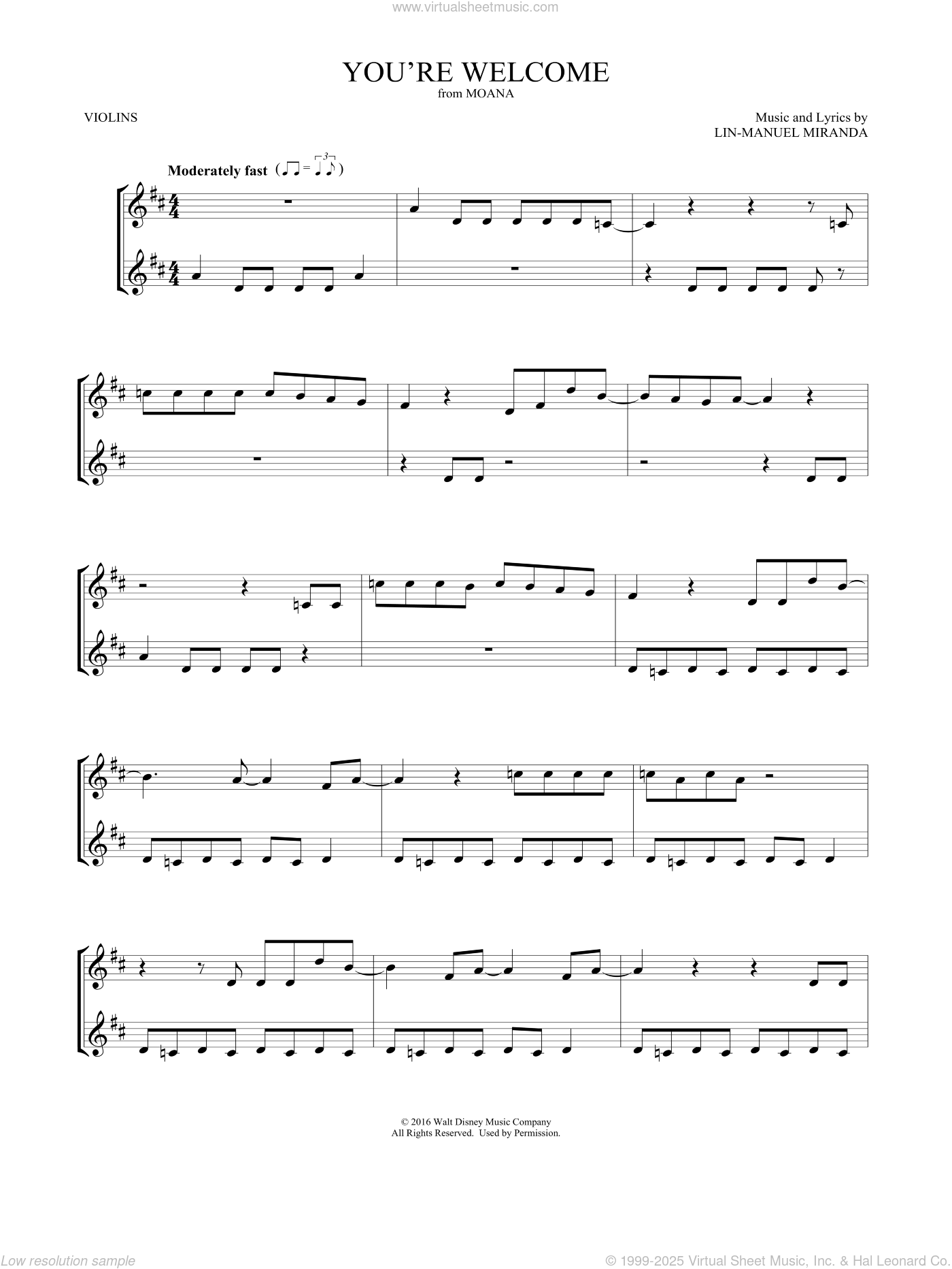 You're Welcome (from Moana) (arr. Mark Phillips) sheet music for two ...