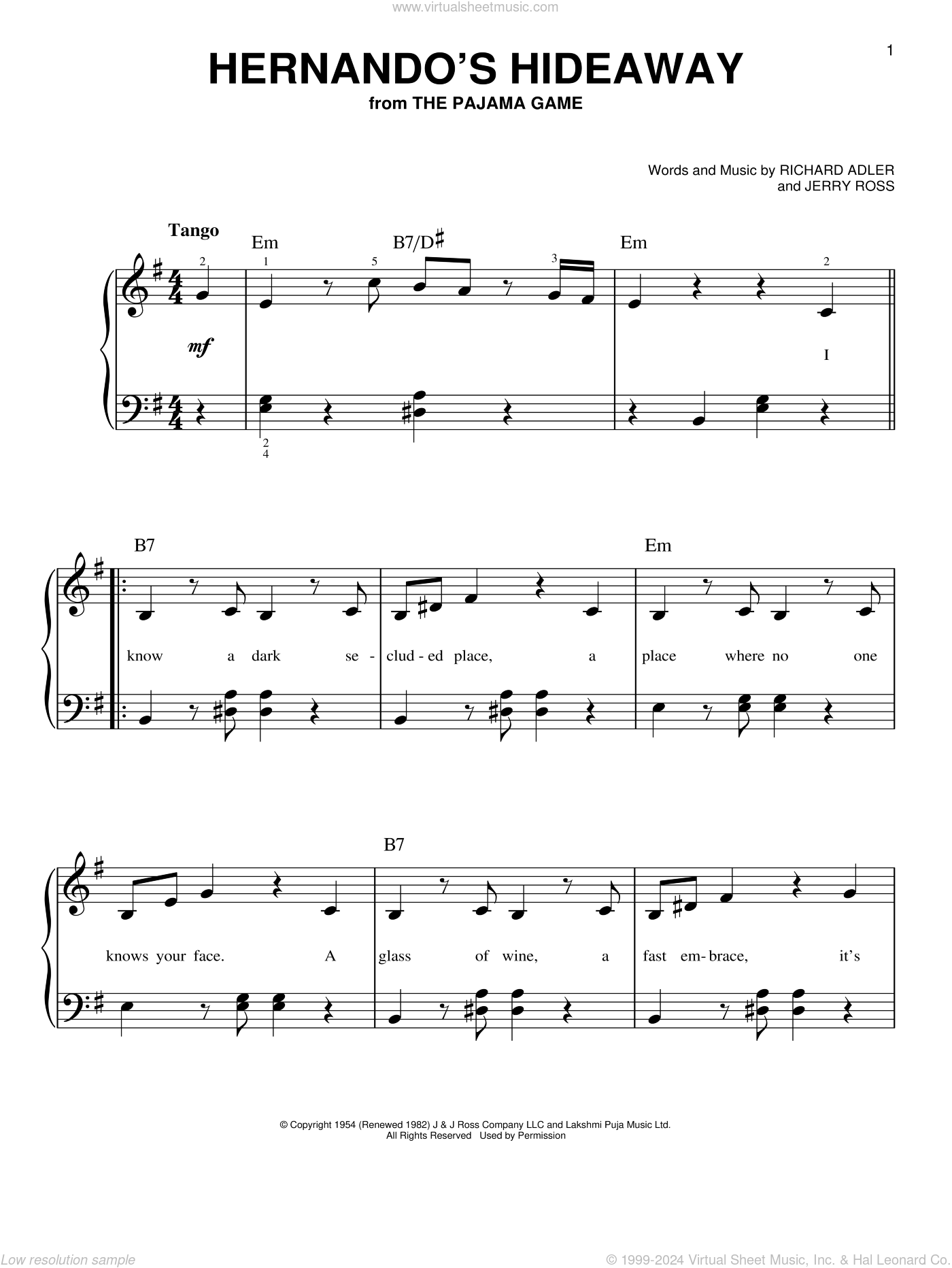 Hernando's Hideaway sheet music for piano solo (PDF-interactive)