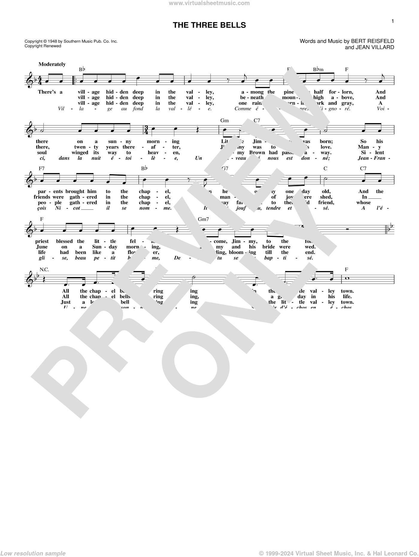 The Three Bells sheet music (fake book) (PDF-interactive)