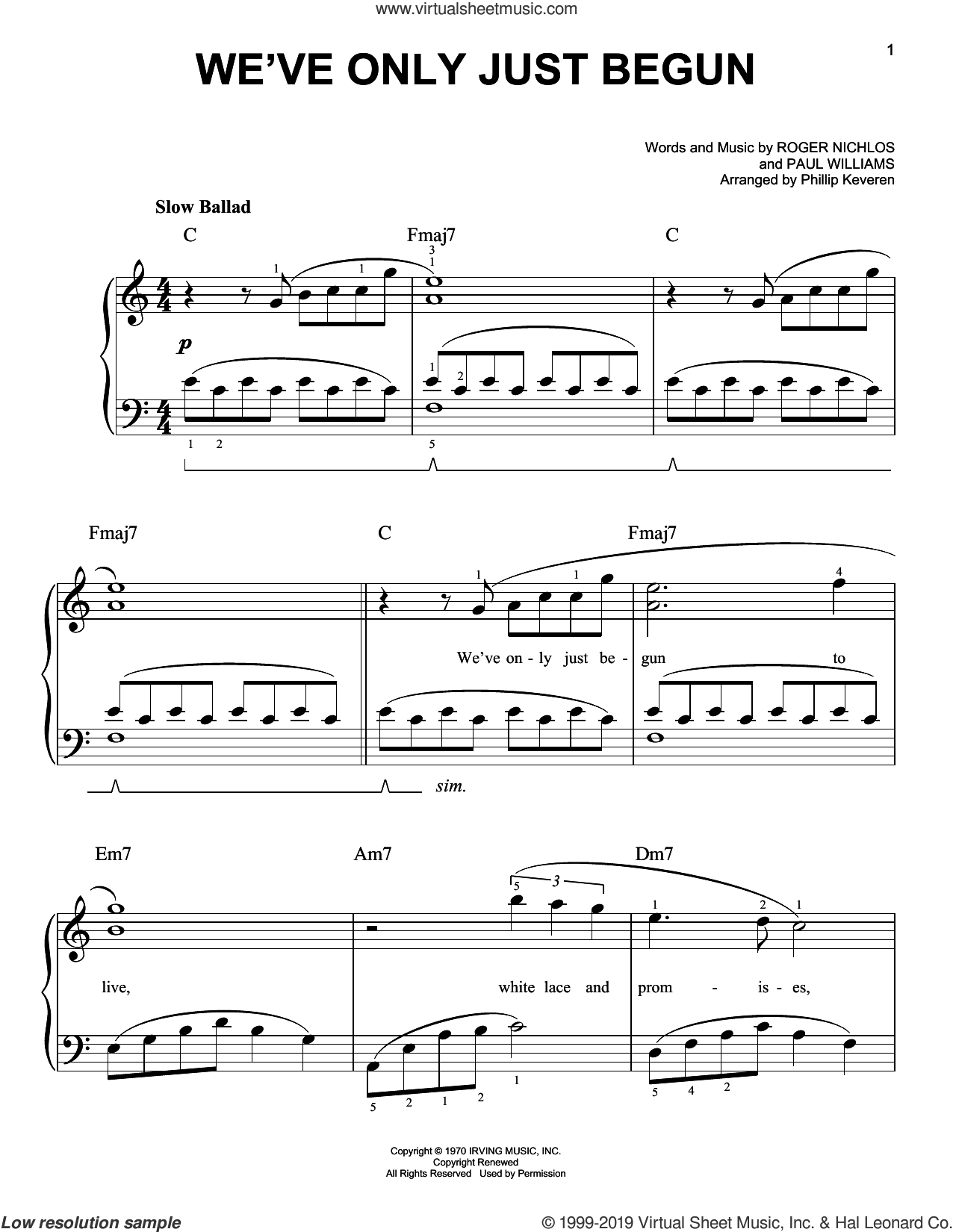 We've Only Just Begun (arr. Phillip Keveren) sheet music (easy) for ...