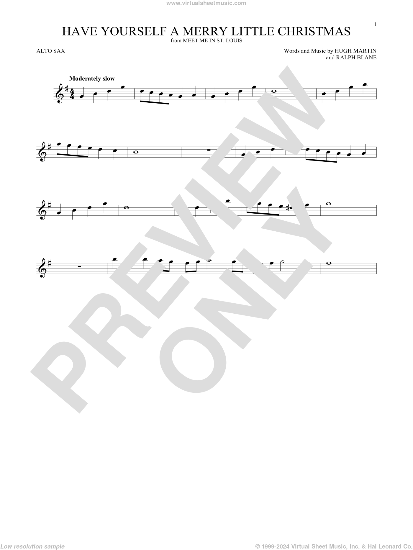 Hugh Martin: Have Yourself A Merry Little Christmas sheet music for alto saxophone solo