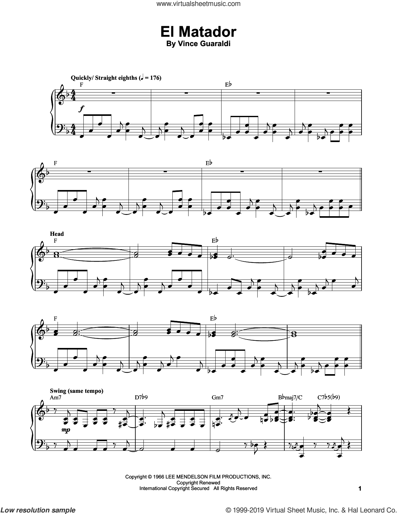 El Matador sheet music for piano solo (transcription) (PDF)