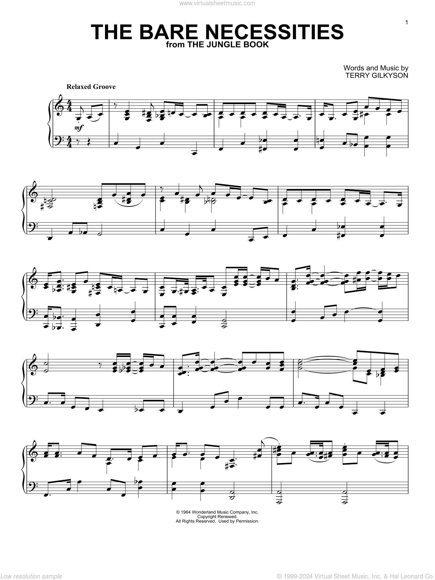 The Bare Necessities (from The Jungle Book), (intermediate) sheet music ...