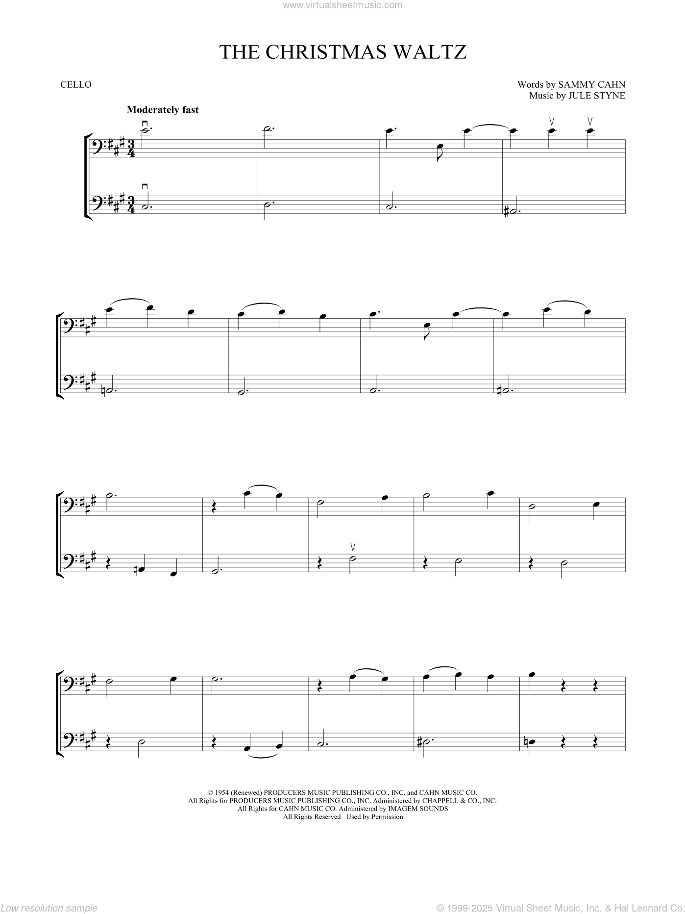 The Christmas Waltz sheet music for two cellos (duet, duets)