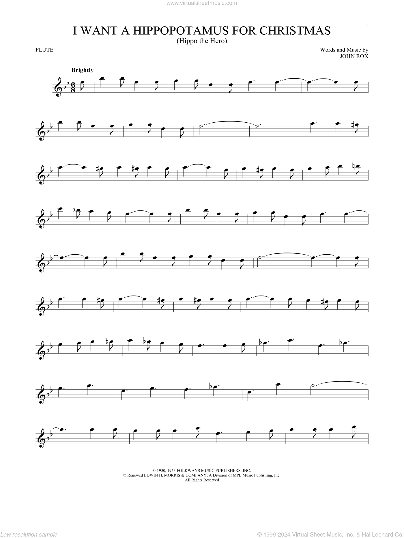 I Want A Hippopotamus For Christmas (Hippo The Hero) sheet music for ...