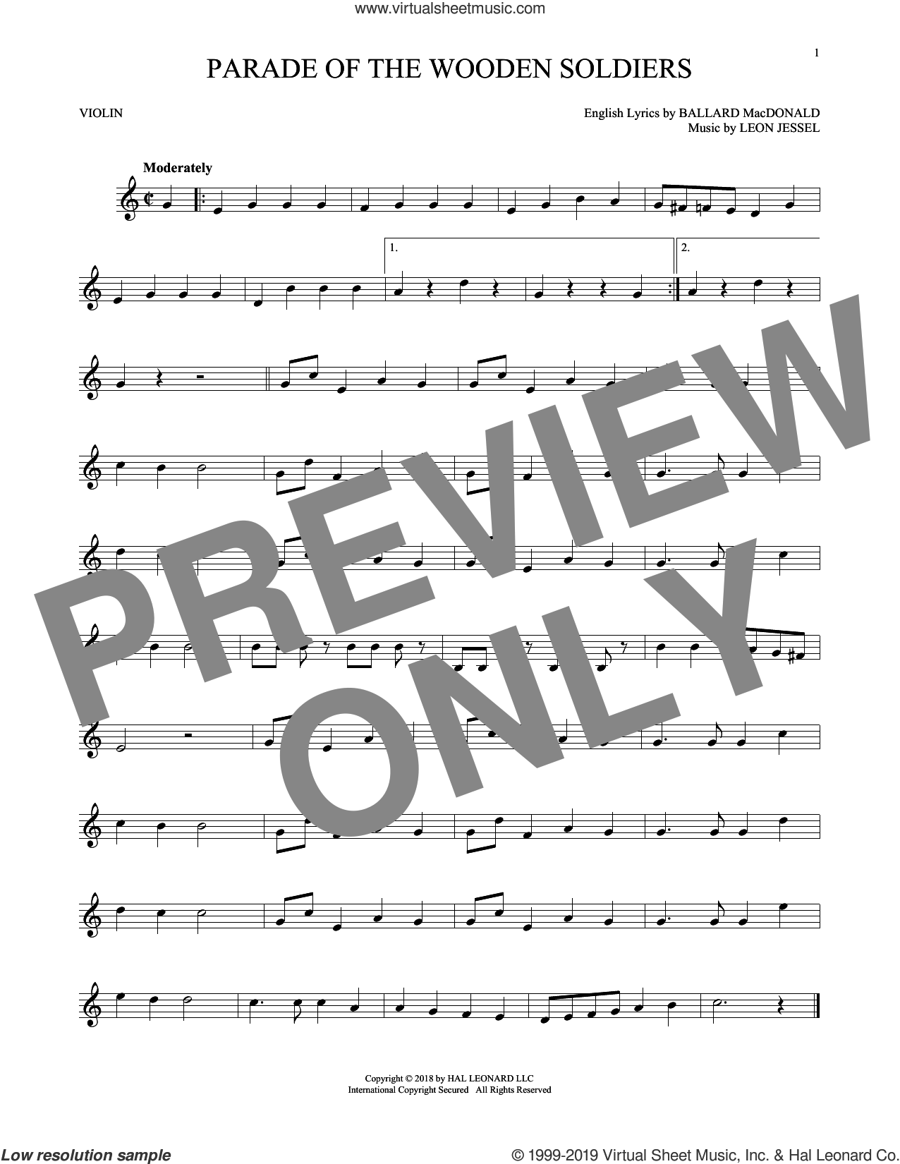 Parade Of The Wooden Soldiers sheet music for violin solo (PDF)