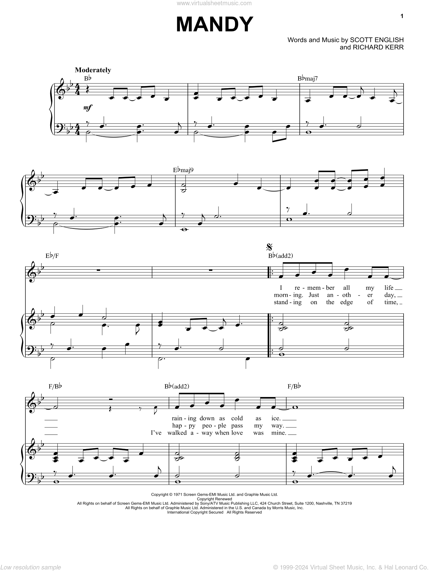 Mandy sheet music for voice and piano (PDF-interactive)