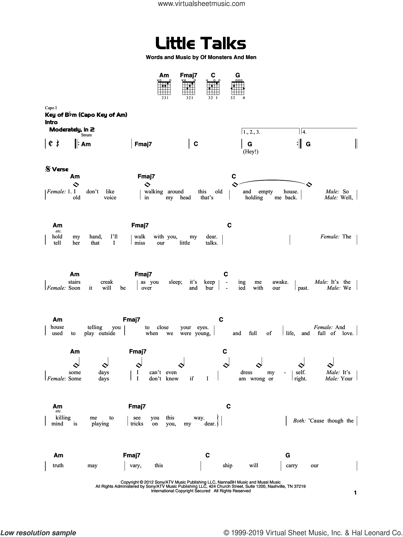 Little Talks sheet music (beginner) for guitar solo (PDF)