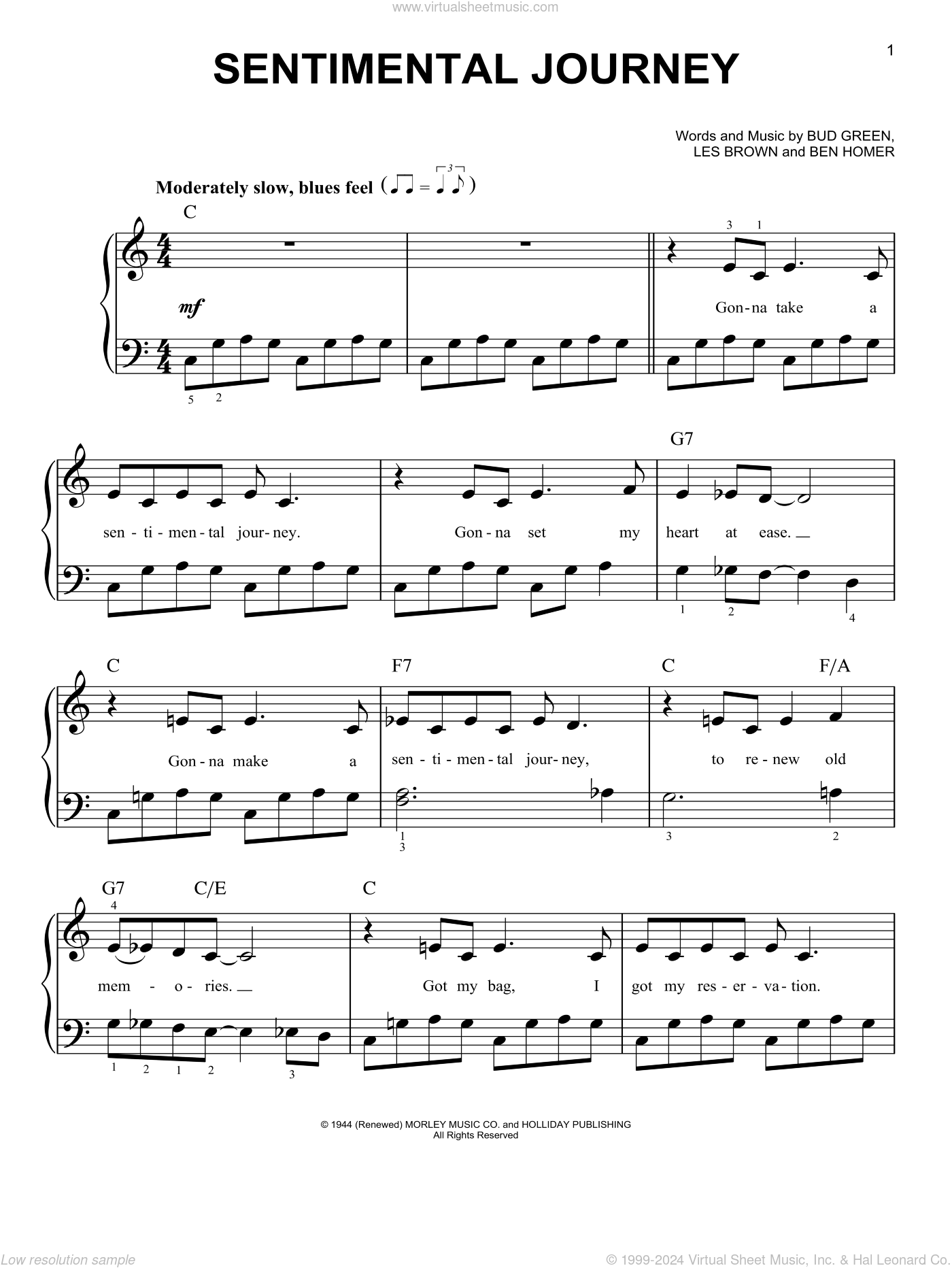 Sentimental Journey sheet music for piano solo (PDF-interactive)