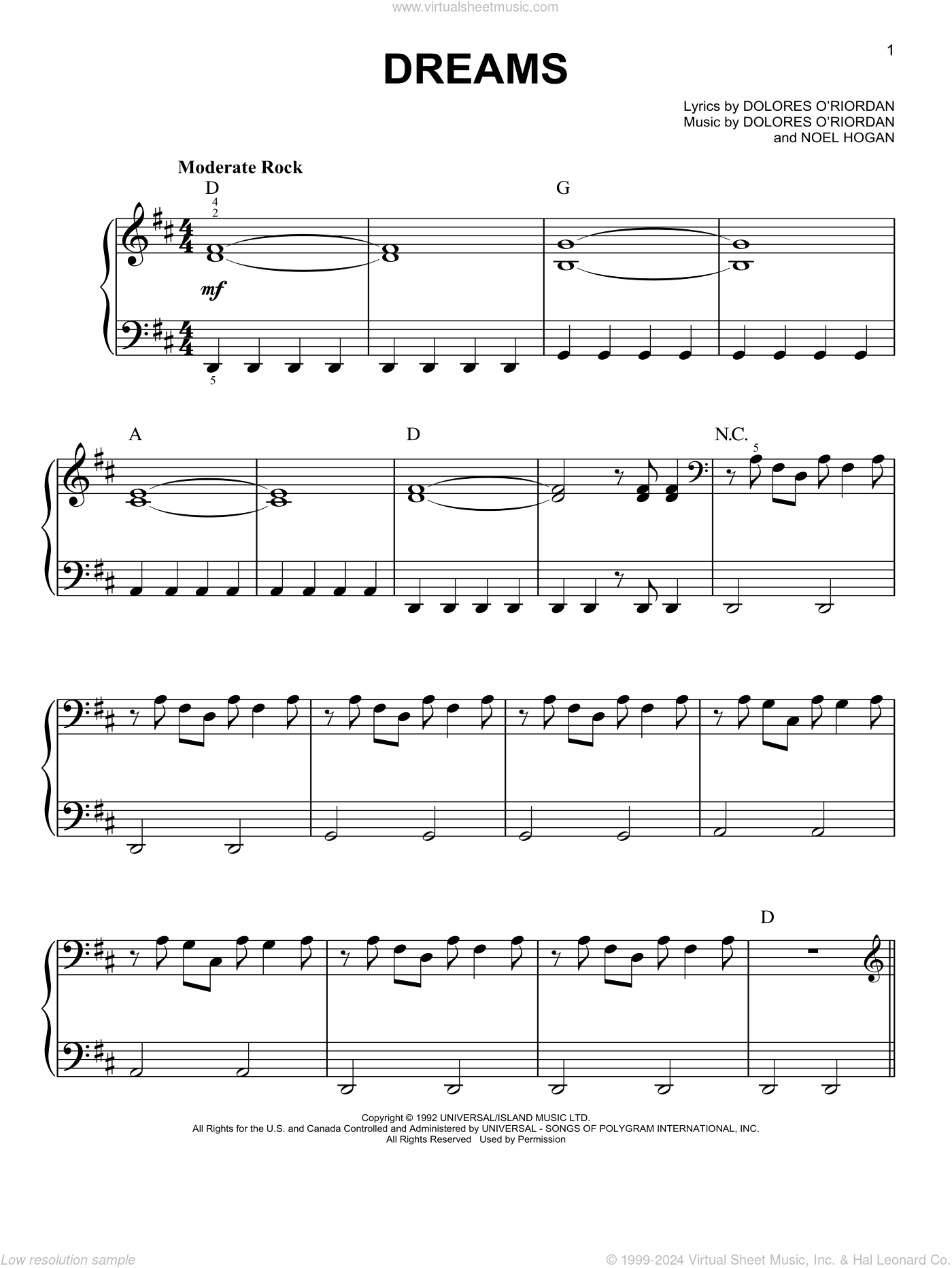 Dreams sheet music (easy) for piano solo (PDF-interactive)