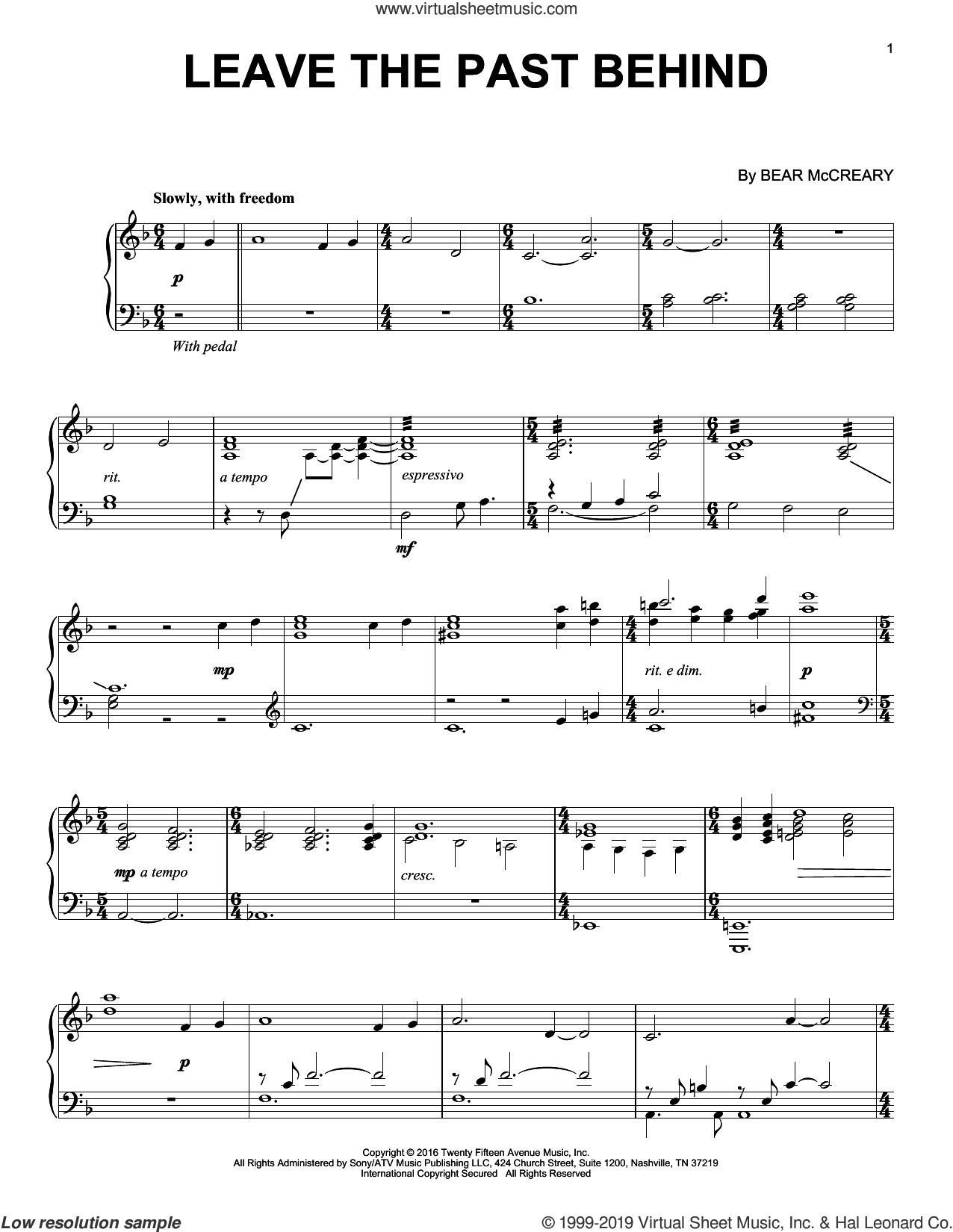 Leave The Past Behind (from Outlander) sheet music for piano solo