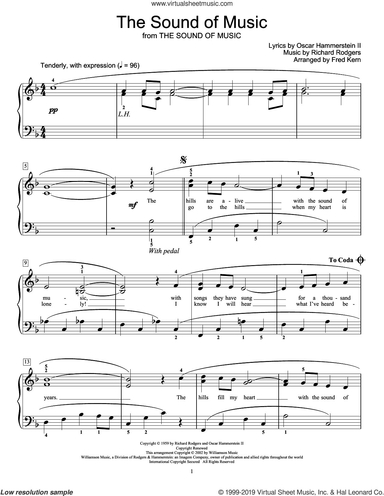 The Sound Of Music (arr. Fred Kern) sheet music for piano solo (elementary)