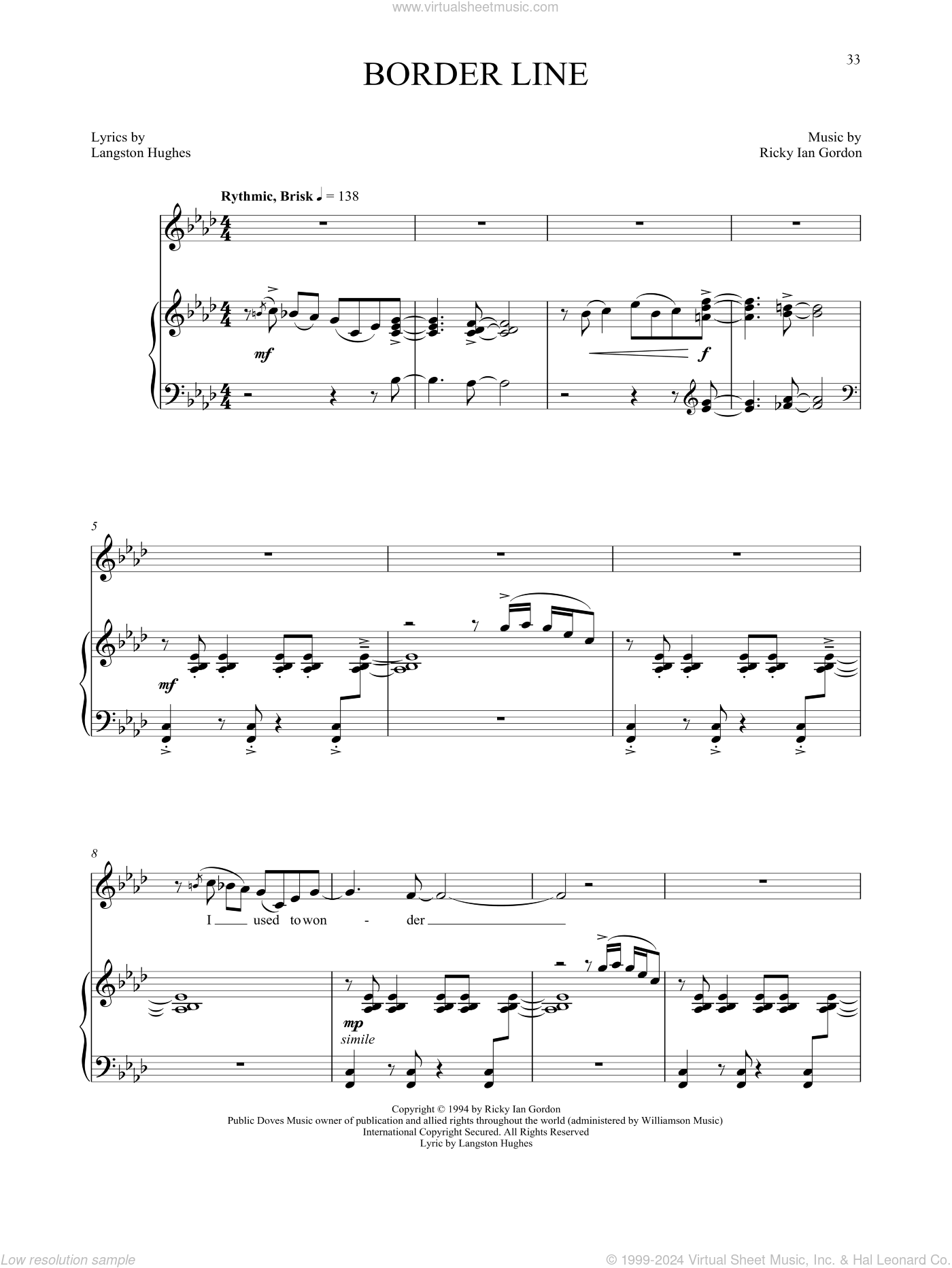 Border Line sheet music for voice and piano (PDF)