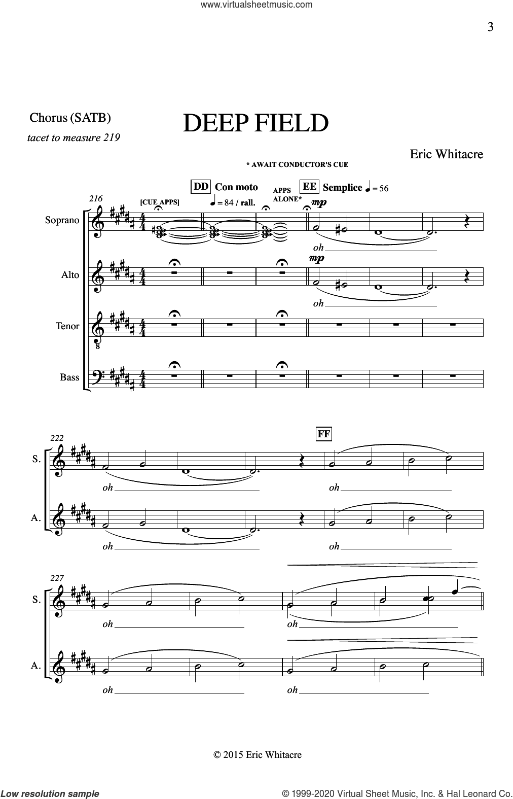 Deep Field sheet music for choir (SATB: soprano, alto, tenor, bass)