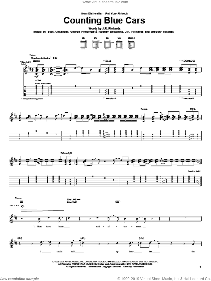 Counting Blue Cars sheet music for guitar (tablature) (PDF)