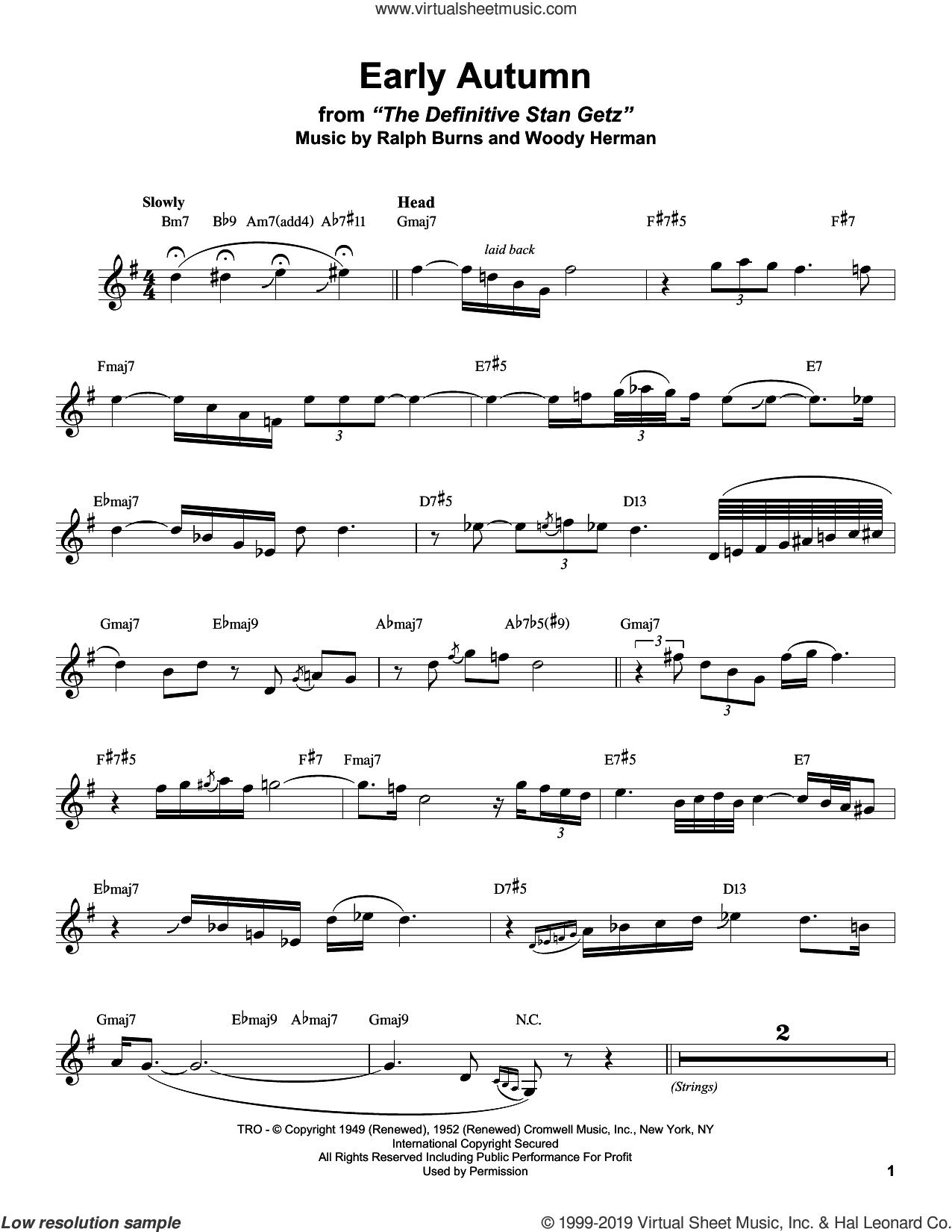 Early Autumn sheet music for alto saxophone (transcription) (PDF)