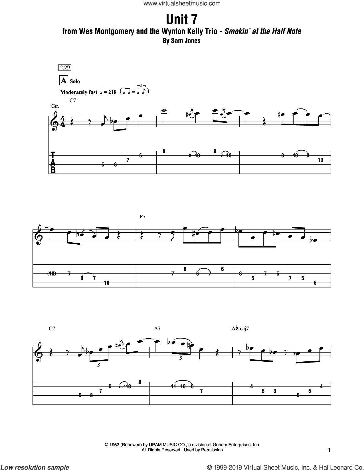 Unit 7 sheet music for electric guitar (transcription) (PDF)