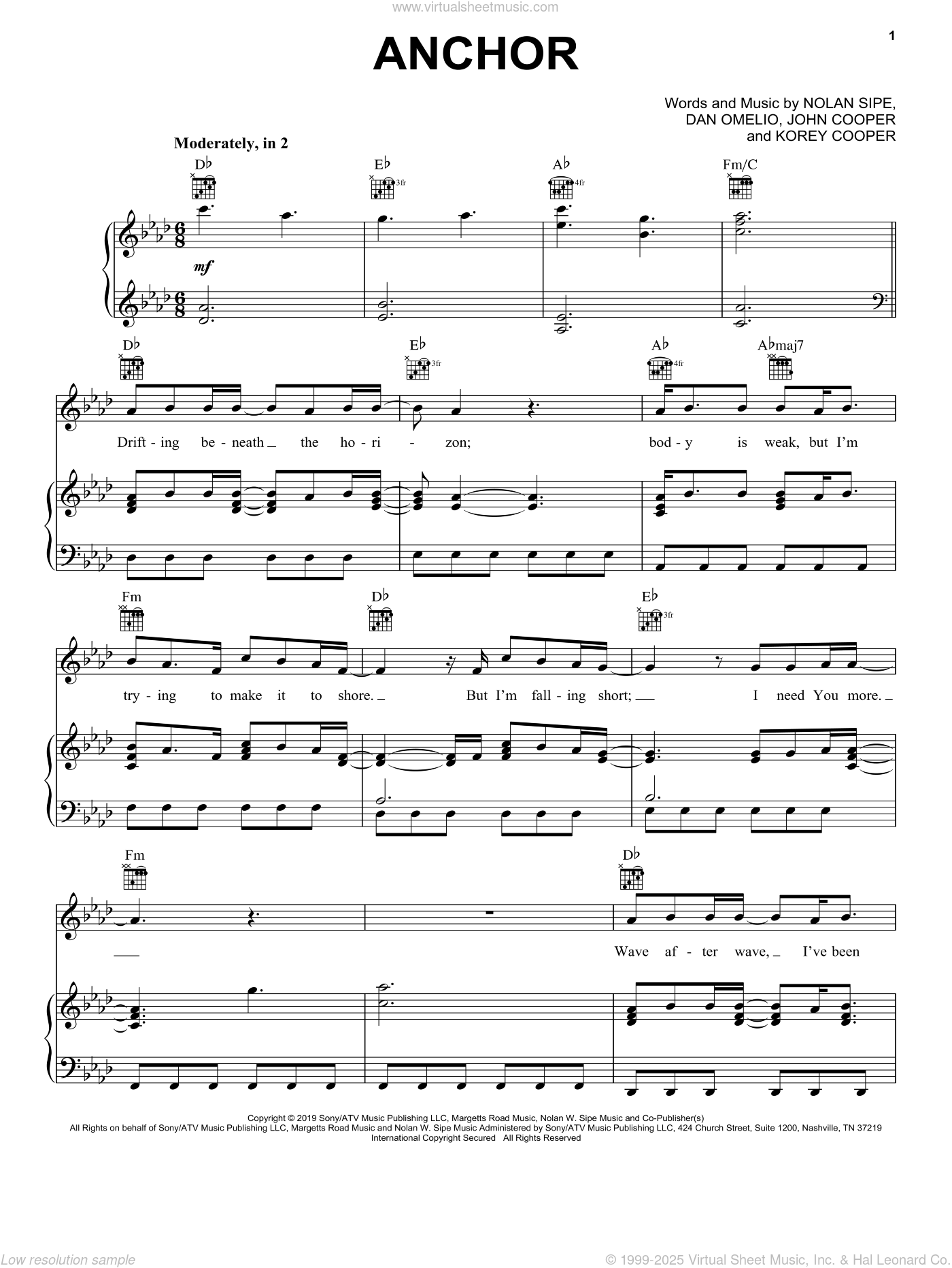 Skillet: Anchor sheet music for voice, piano or guitar (PDF)