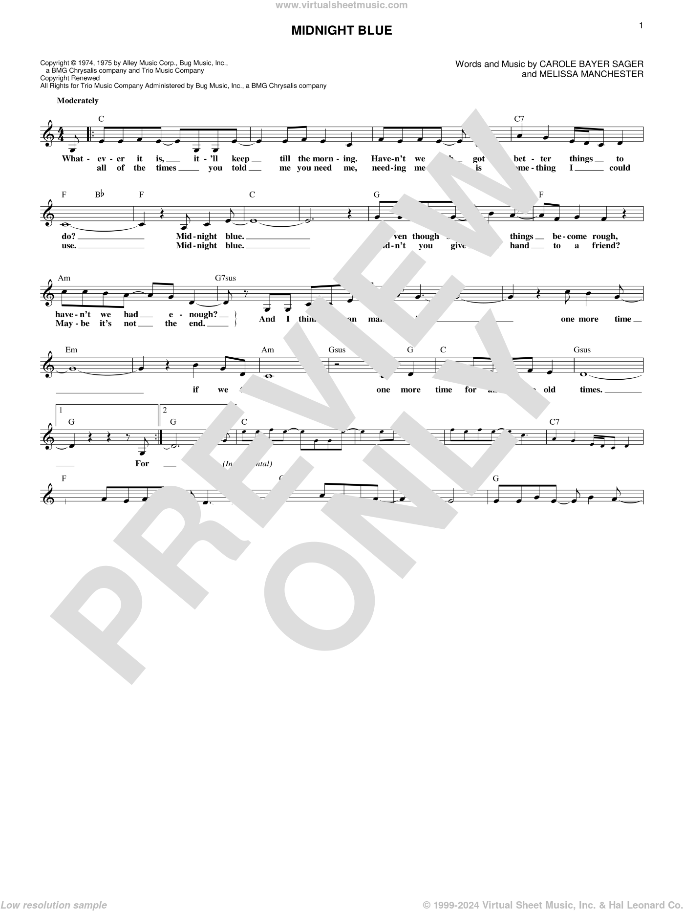 Midnight Blue sheet music (fake book) (PDF-interactive)
